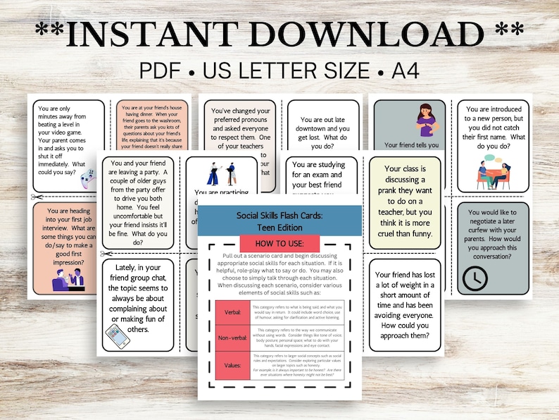 Social Skills Flashcards for Teens, Role Play Scenarios - Etsy