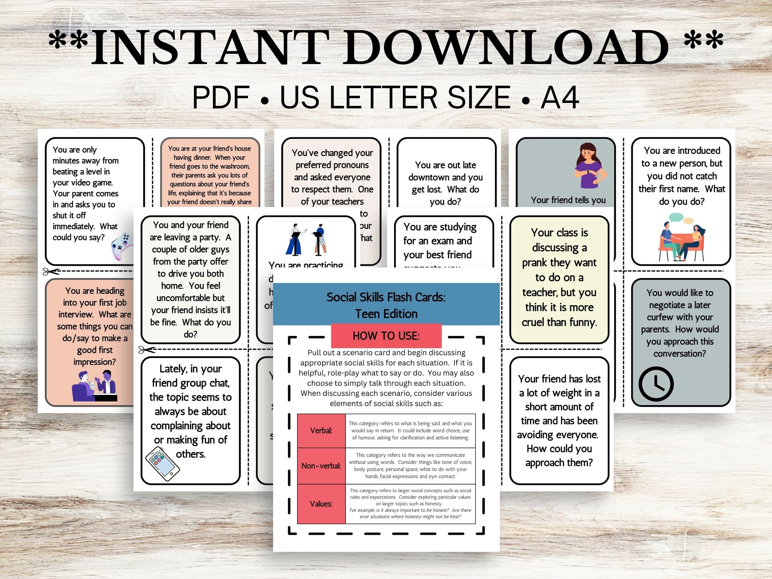 Social Skills Flashcards for Teens, Role Play Scenarios - Etsy Canada