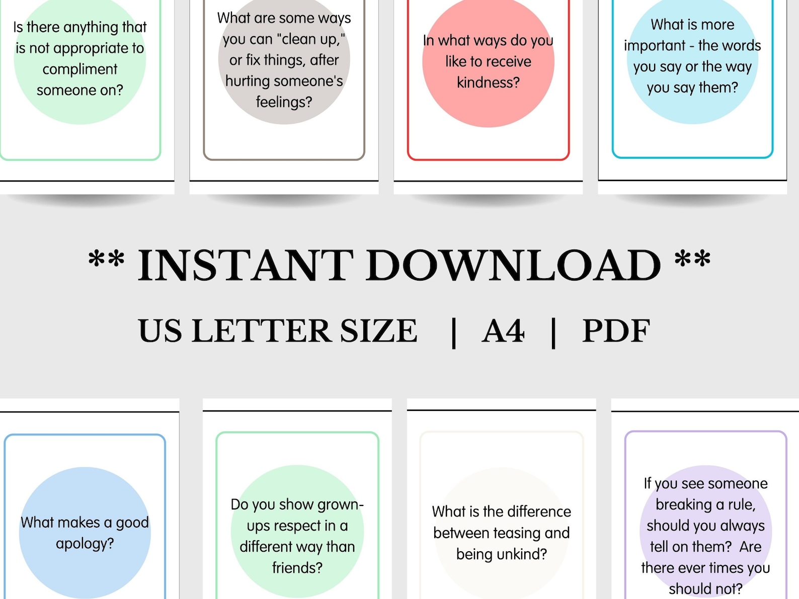 Social Skills Discussion Questions, Printable Flashcards for Kids and ...