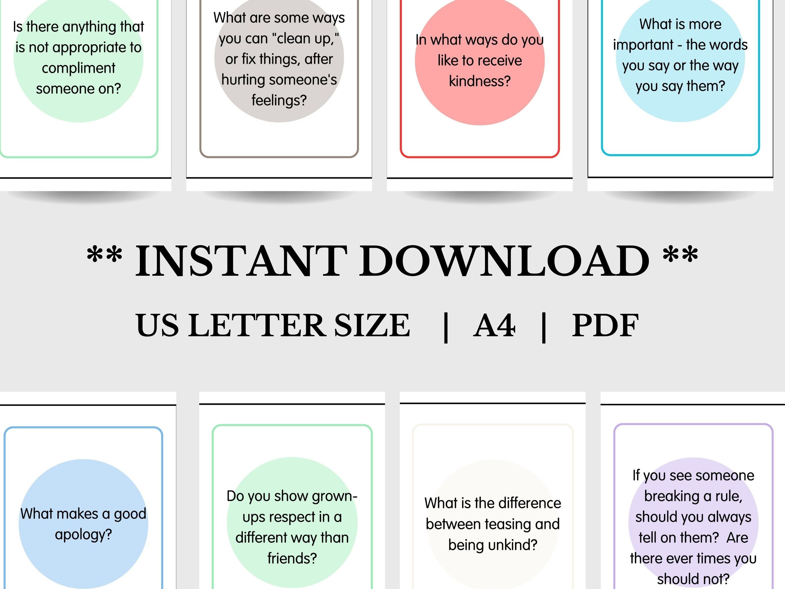 Social Skills Discussion Questions, Printable Flashcards for Kids and ...