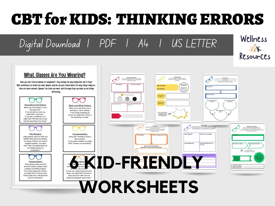 CBT for Kids, Thinking Errors Worksheets, Cognitive Distortions - Etsy UK