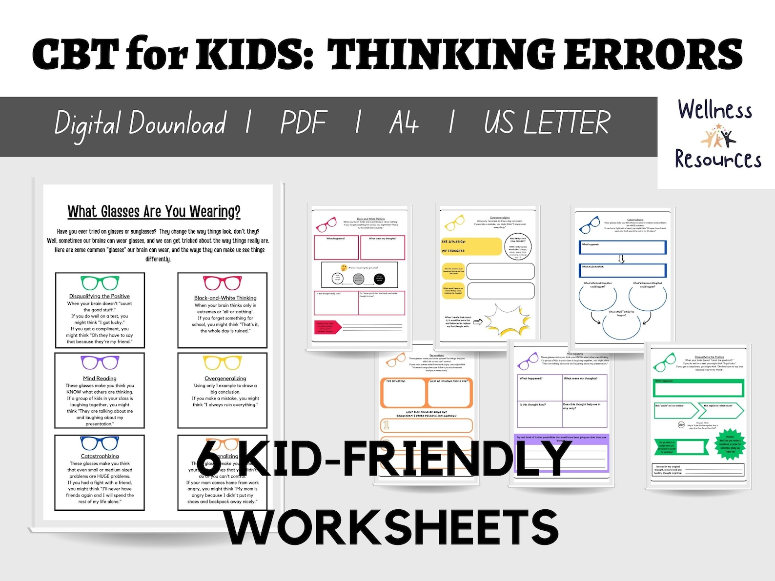 CBT for Kids, Thinking Errors Worksheets, Cognitive Distortions - Etsy