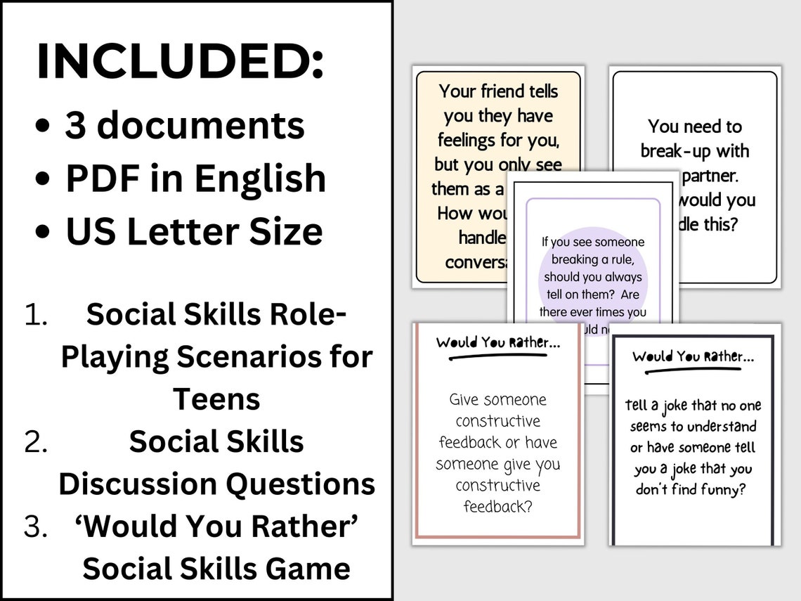 Social Skills Bundle for Teens, Role-playing, Discussion Questions, Flashcard Games - Etsy