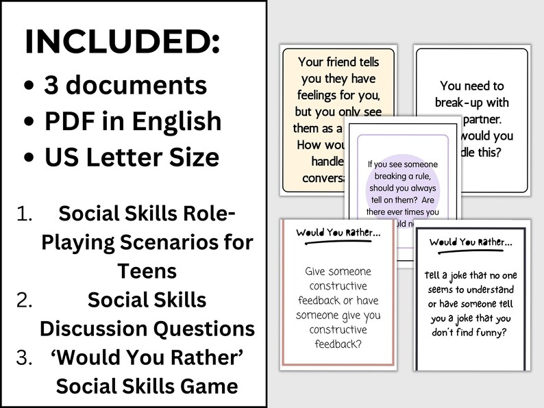 Social Skills Bundle for Teens, Role-playing, Discussion Questions ...