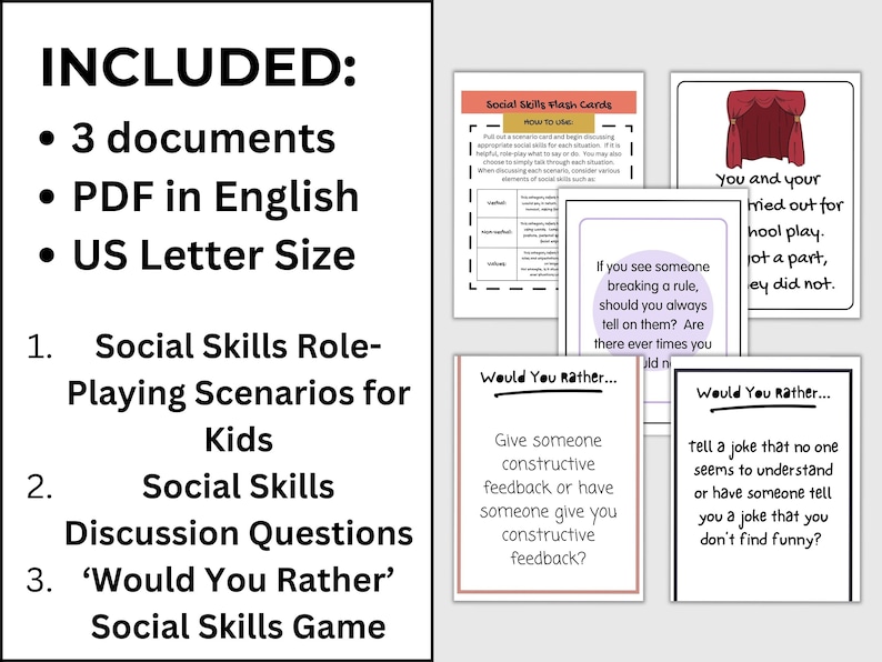 Social Skills Bundle FOR KIDS, Role-playing Scenarios, Flashcard Games ...