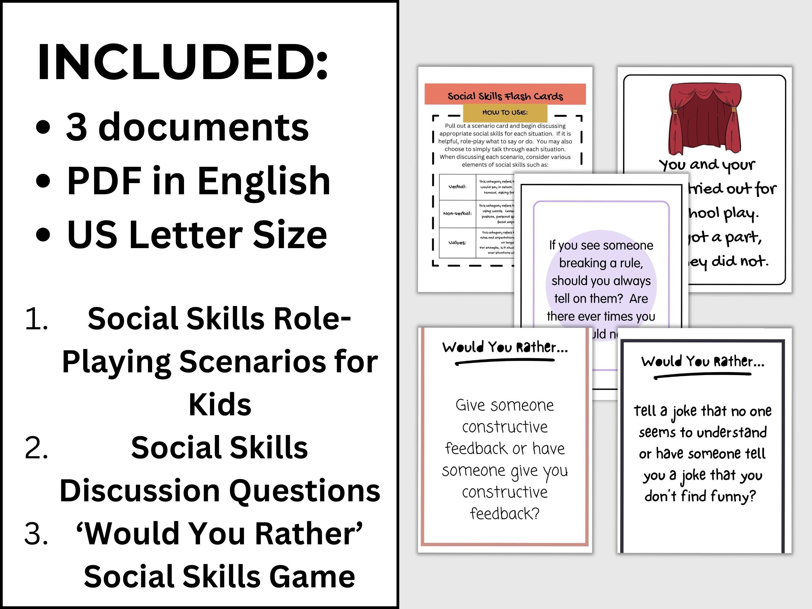 Social Skills Bundle FOR KIDS, Role-playing Scenarios, Flashcard Games ...