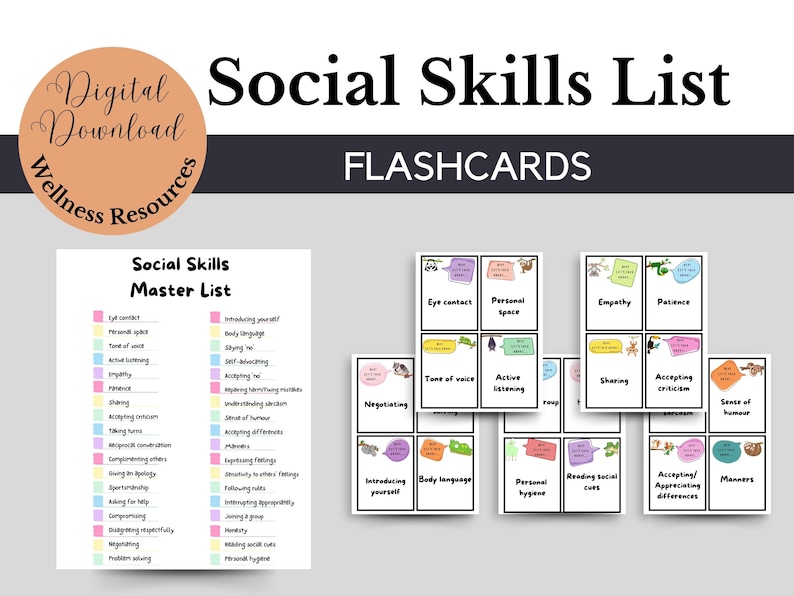 Social Skills List Flashcards - Etsy