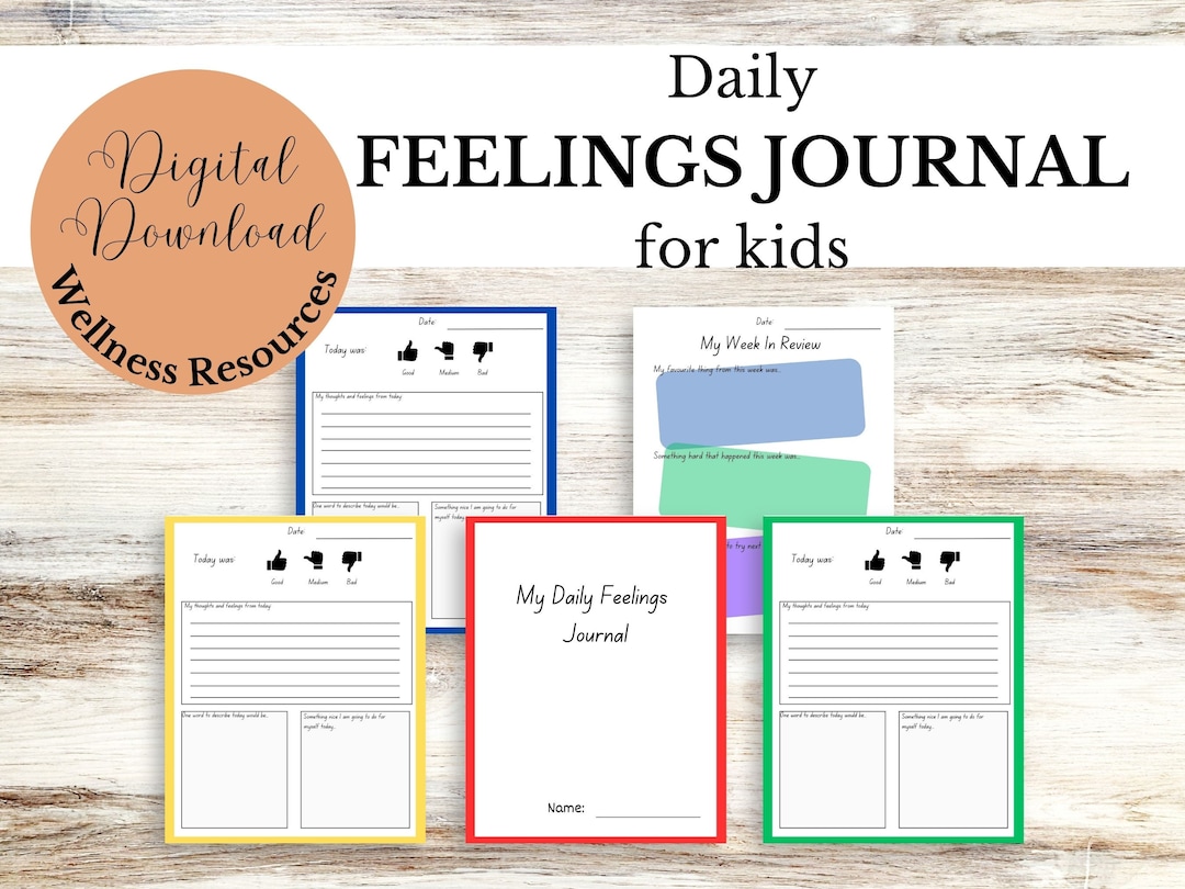Feelings Journal for Kids, Daily Prompts for Reflection, Mental Health ...