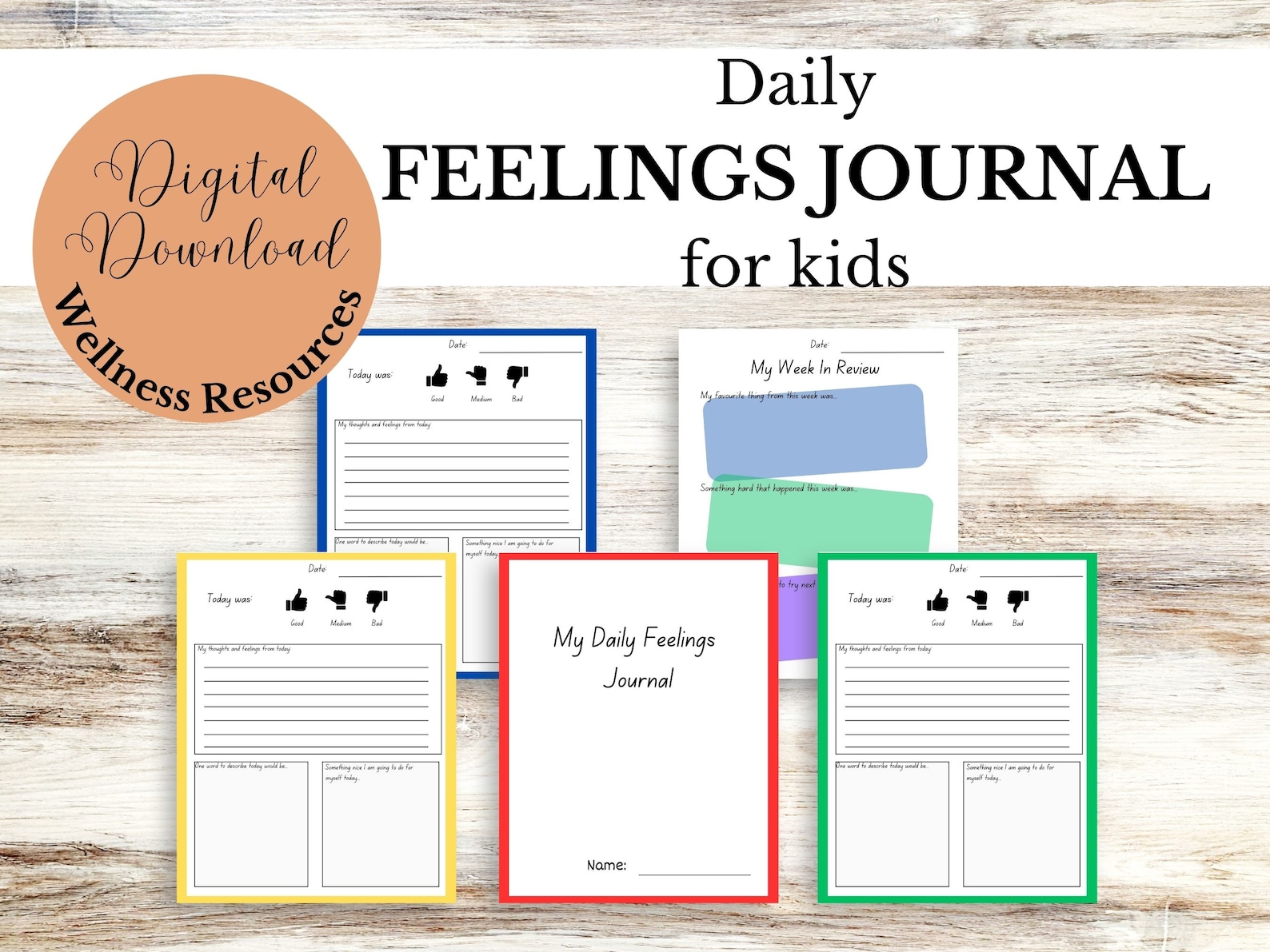 Feelings Journal for Kids, Daily Prompts for Reflection, Mental Health ...