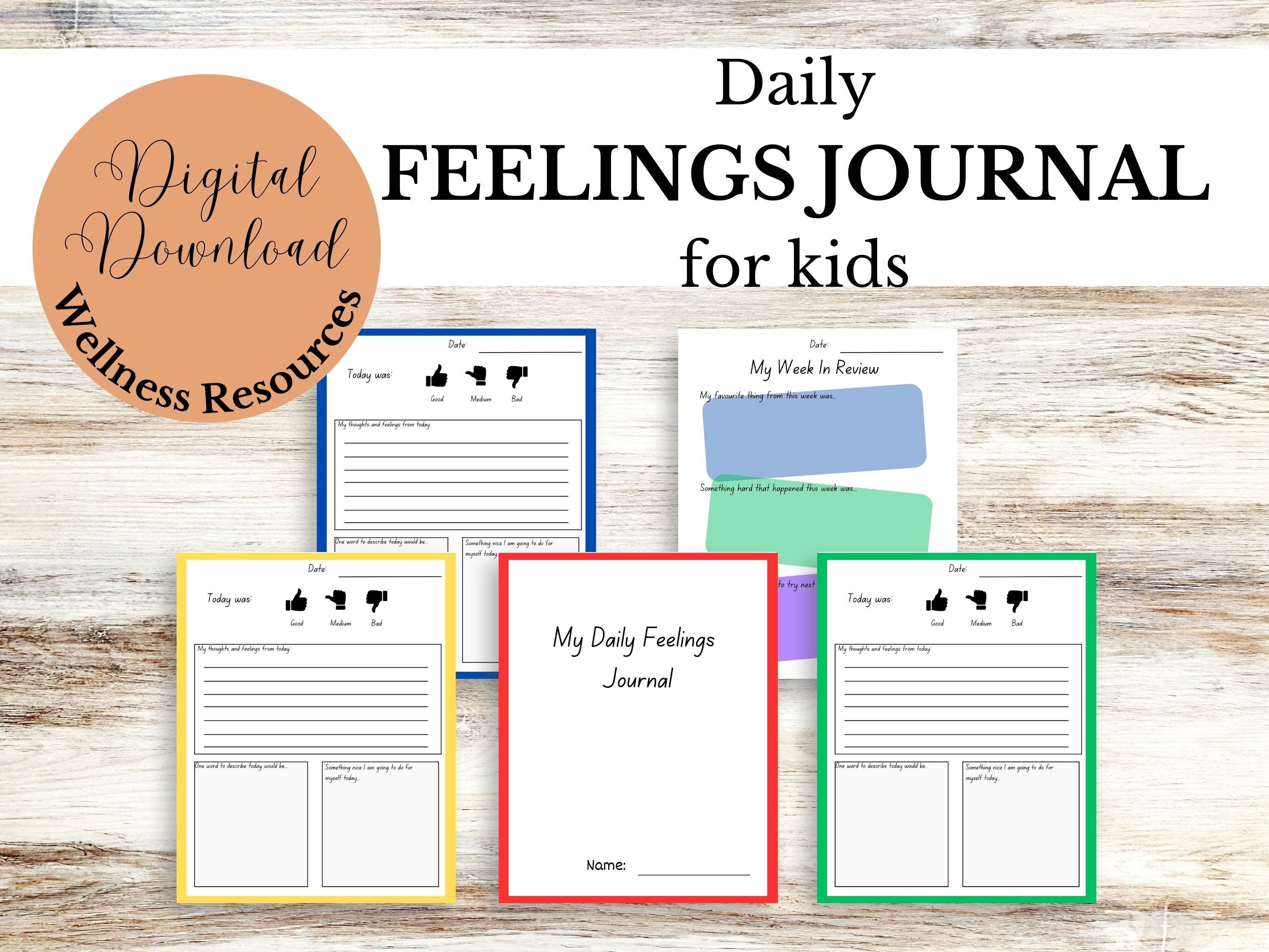 Feelings Journal for Kids, Daily Prompts for Reflection, Mental Health ...