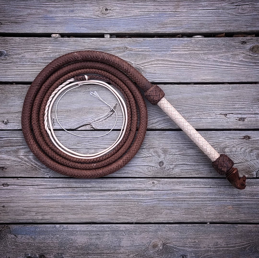 Bullwhip 8 Ft, 10in Handle Whip, Paracord, 550, Brown, Cream, Bull Whip ...