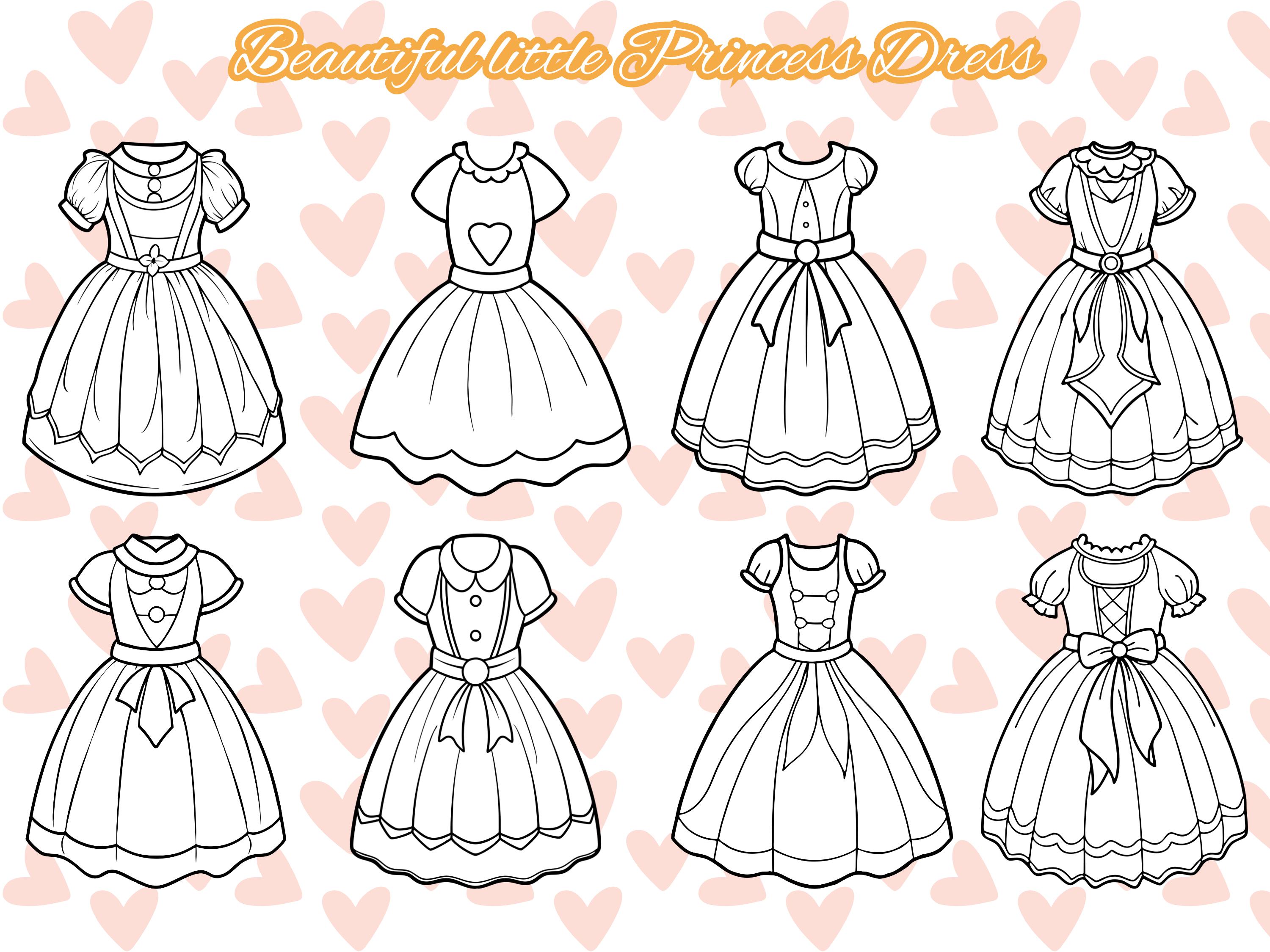 Beautiful Little Princess Dress Coloring Pages, Kids Coloring Book JPG ...