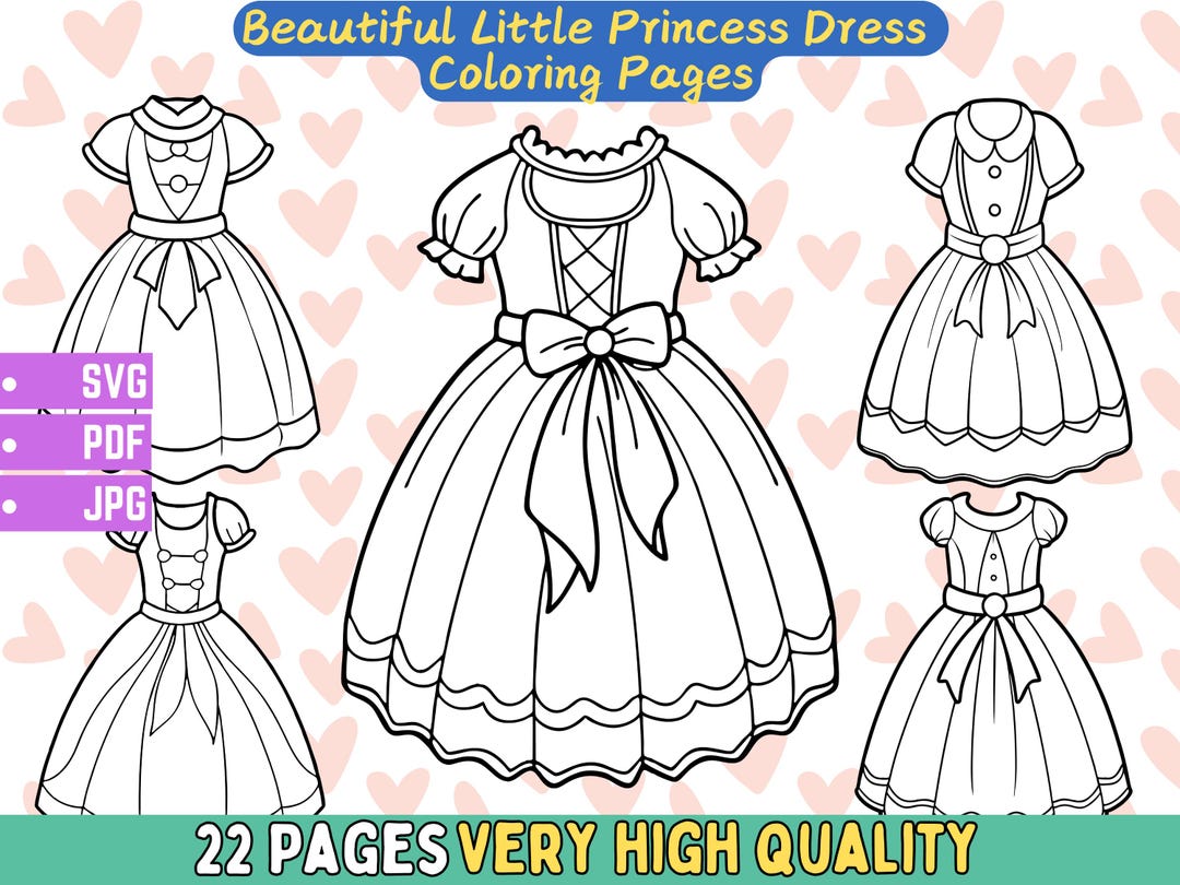 Beautiful Little Princess Dress Coloring Pages, Kids Coloring Book JPG ...