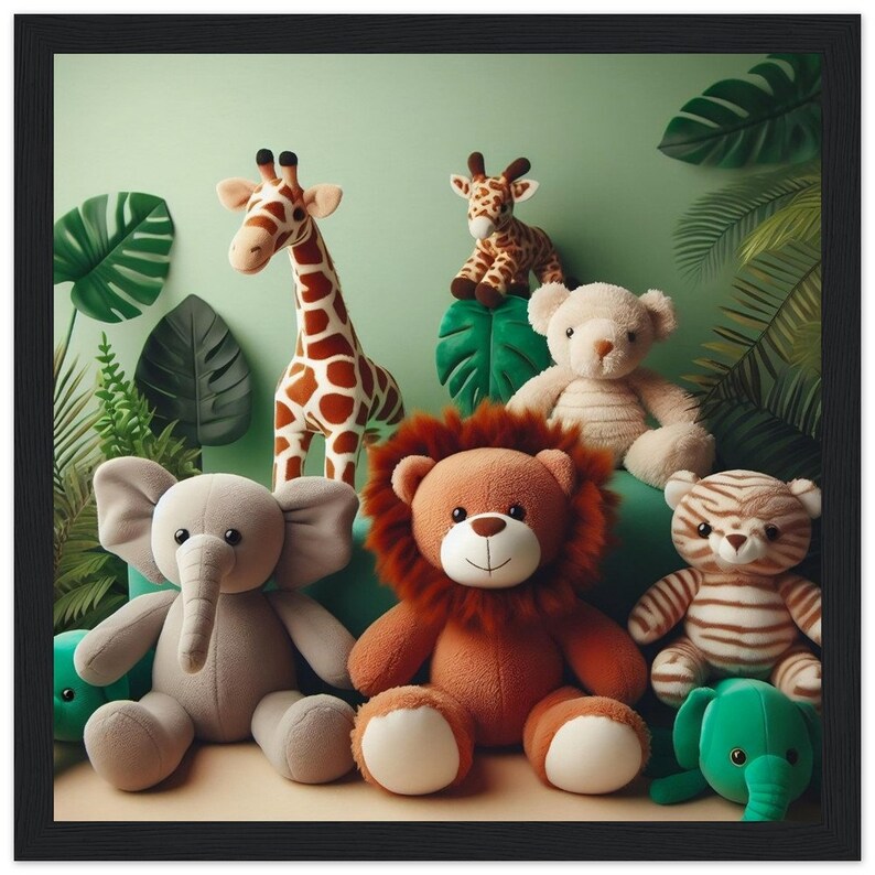Stuffed Animal Safari Print - Wooden Framed Wall Art for Nursery or ...