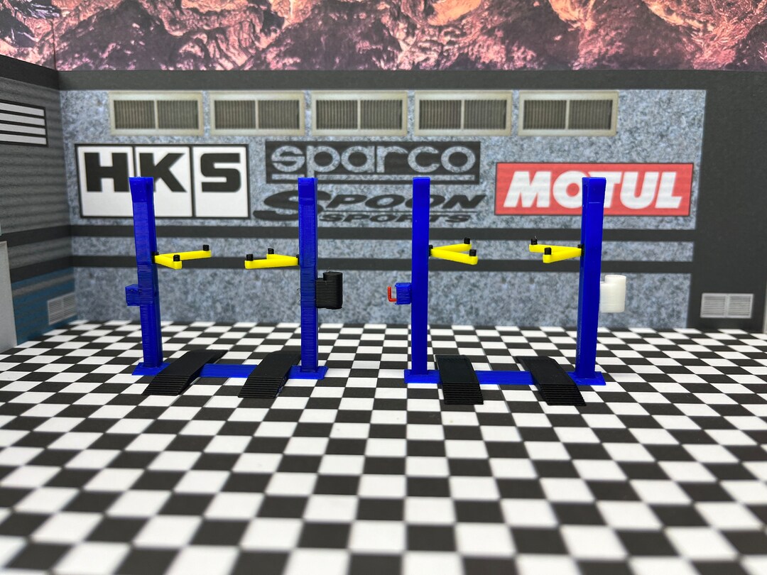 1/64 Scale 2 Post Lift Blue for Hot Wheels, Mini GT, Etc. (stationary ...