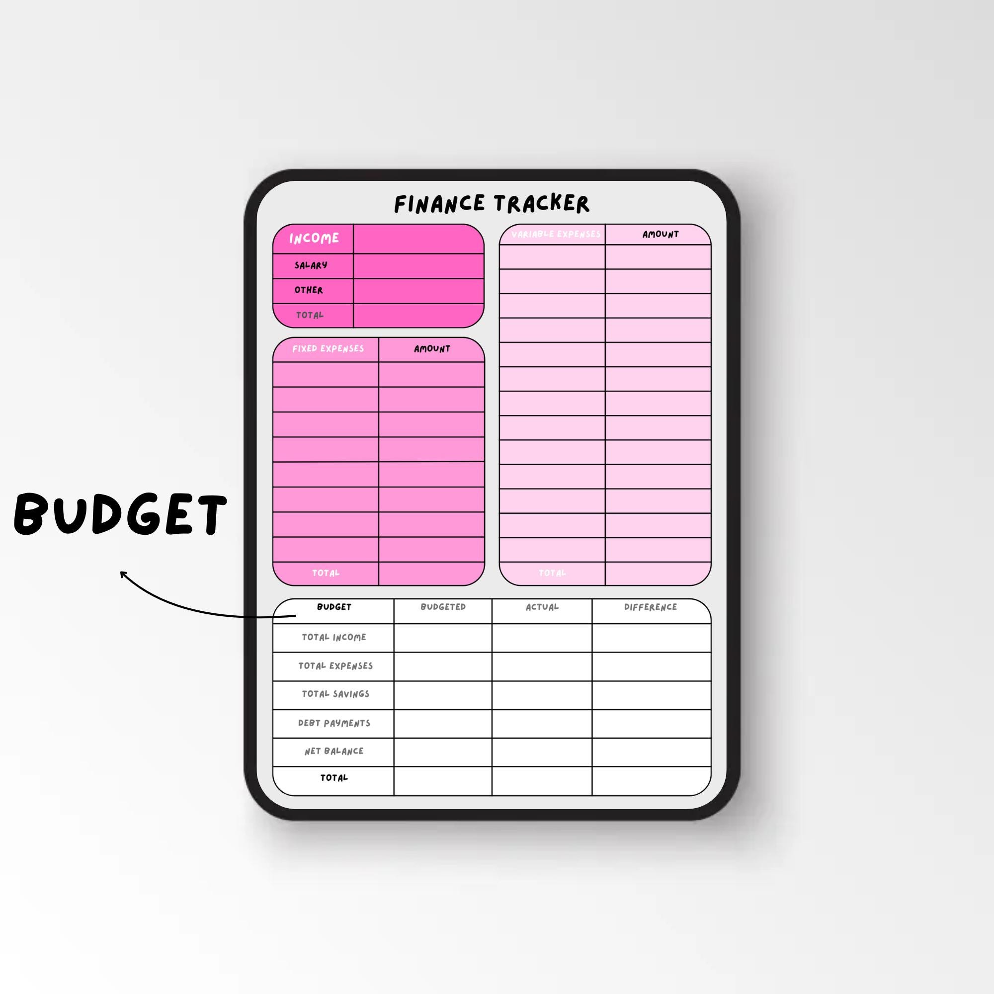 Finance Tracker Digital Template | Budget Planner Pink - Etsy