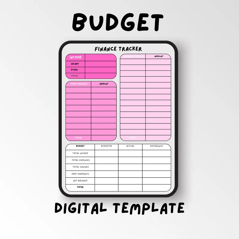 Finance Tracker Digital Template | Budget Planner Pink - Etsy