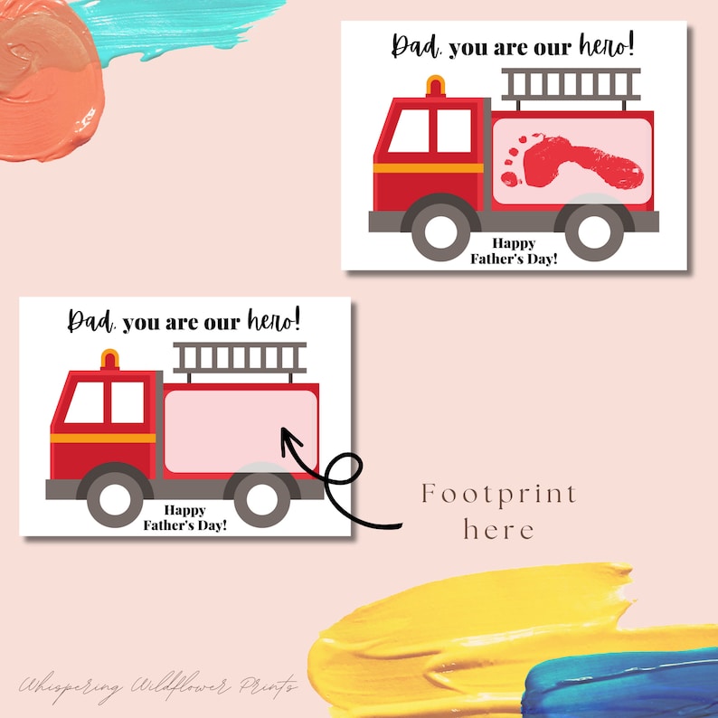 Firefighter Father's Day Footprint Gift From Child, Fire Truck ...