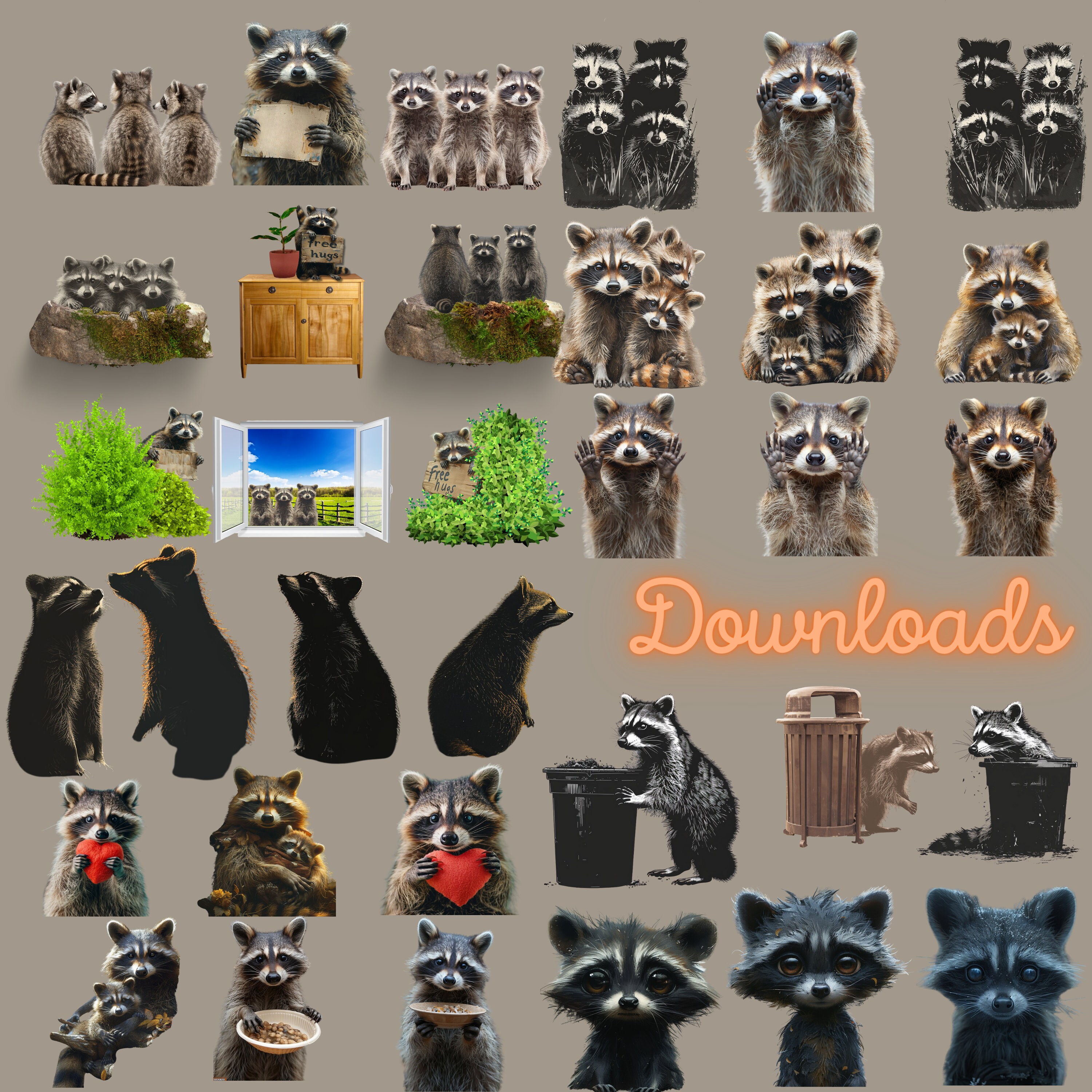Mega Raccoon Bundle Pngs, Whimsical Raccoon, Whacky Animal, Quirky ...