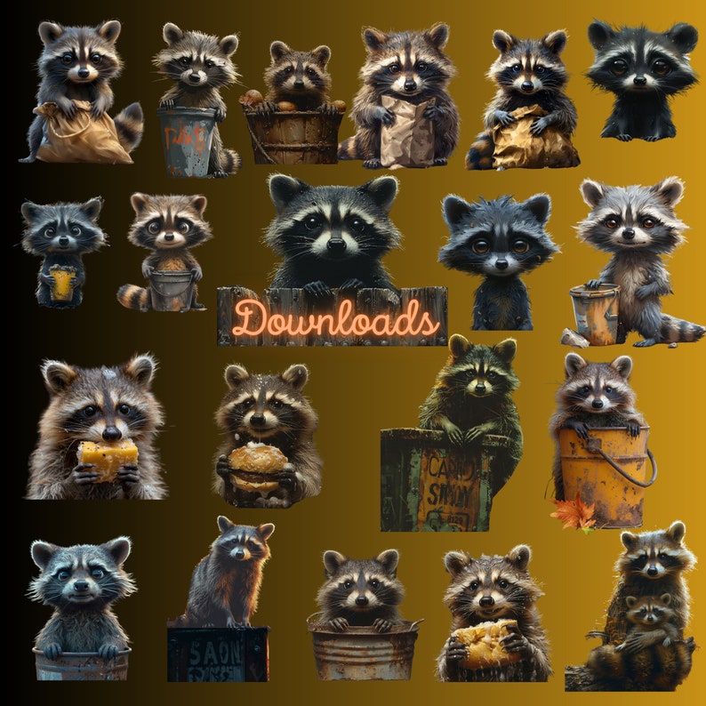 Mega Raccoon Bundle Pngs, Whimsical Raccoon, Whacky Animal, Quirky ...