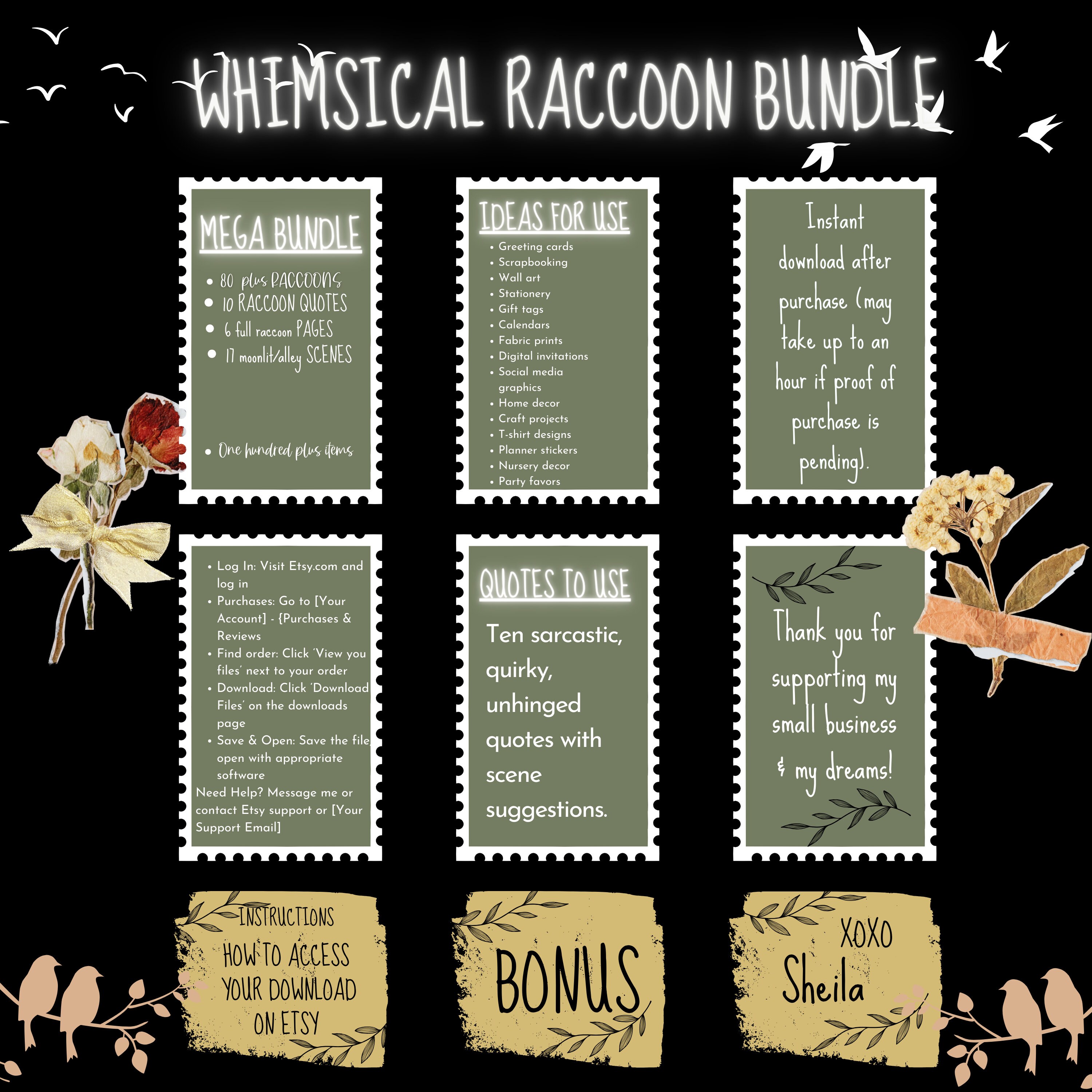 Mega Raccoon Bundle Pngs, Whimsical Raccoon, Whacky Animal, Quirky ...