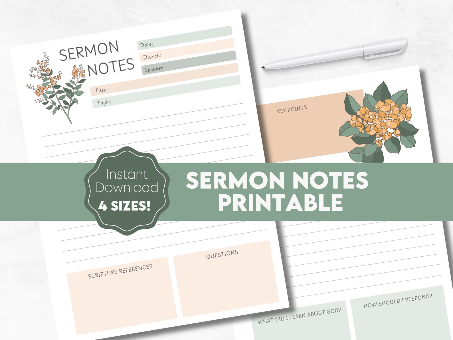 Sermon Notes Printable Floral Sermon Notes Sermon Notes Template ...