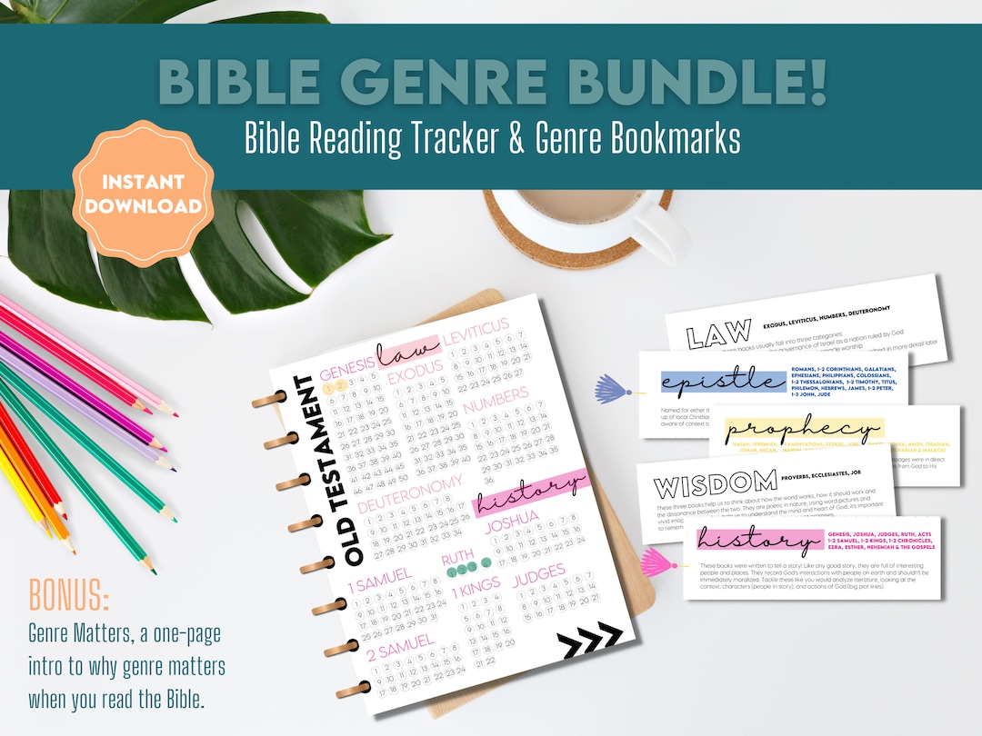 Bible Genre Bundle, Bible Reading Tracker, Bible Genre Bookmarks, Bible ...