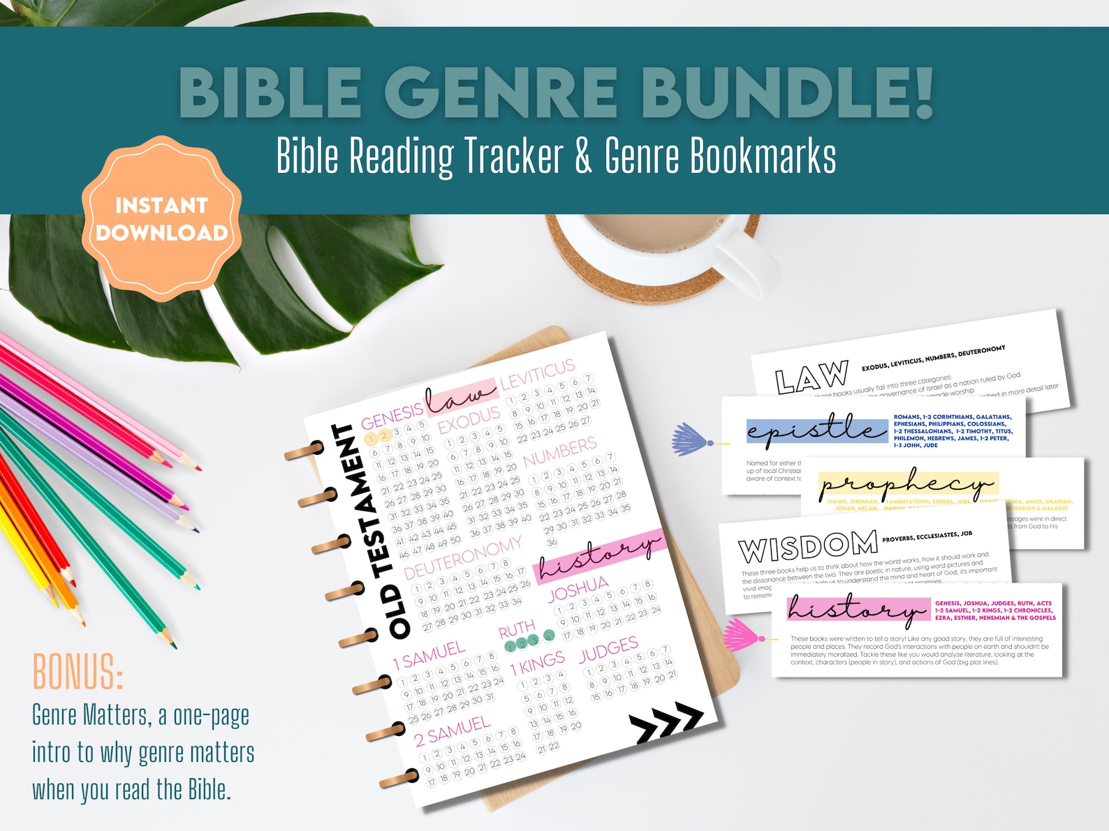 Bible Genre Bundle, Bible Reading Tracker, Bible Genre Bookmarks, Bible ...