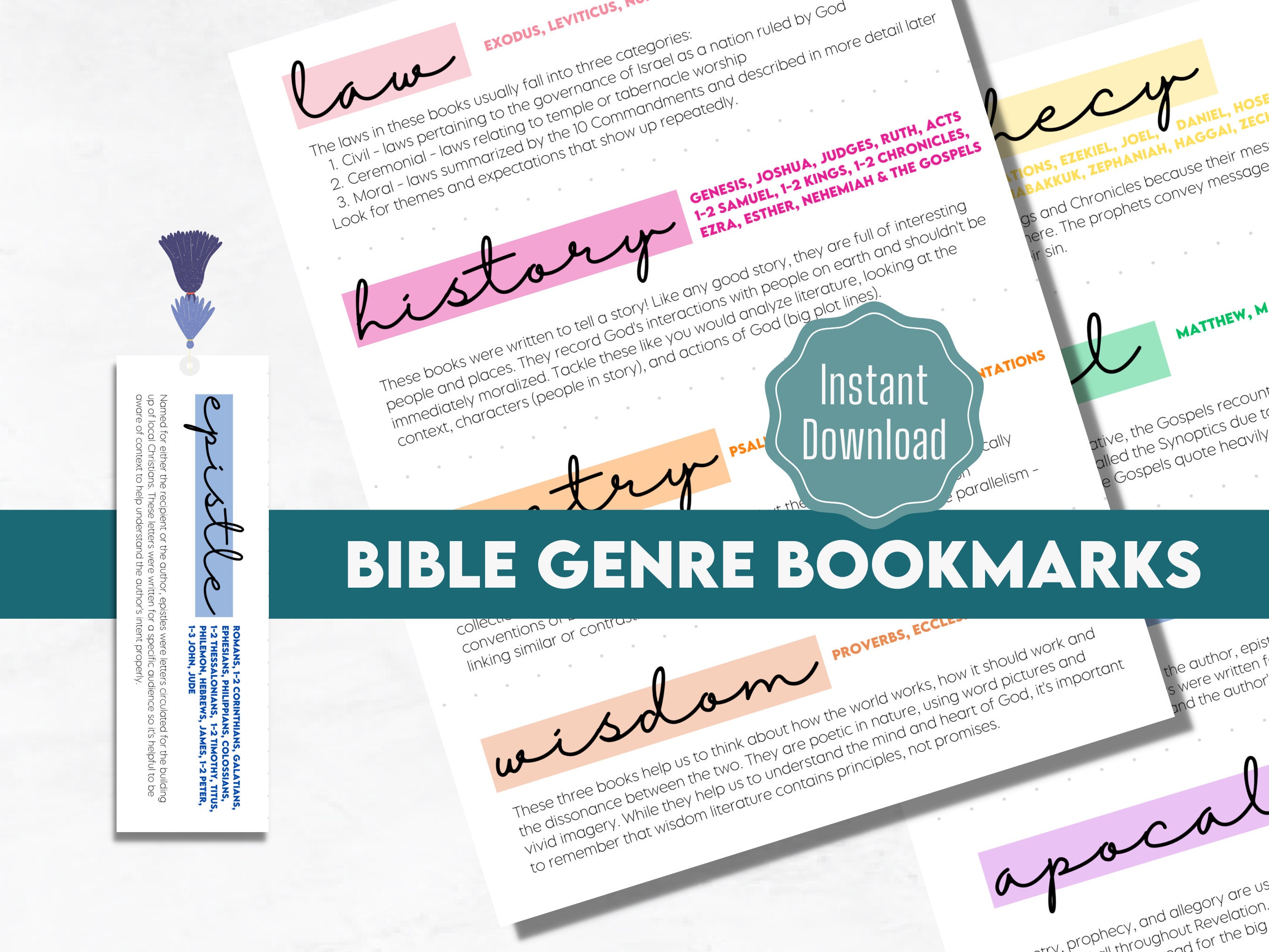 Bible Genre Bundle, Bible Reading Tracker, Bible Genre Bookmarks, Bible ...