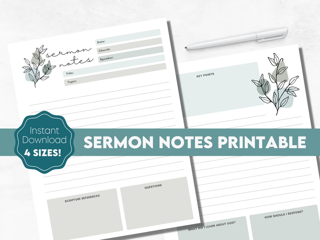 Sermon Notes Printable Botanical Sermon Notes Sermon Notes Template ...