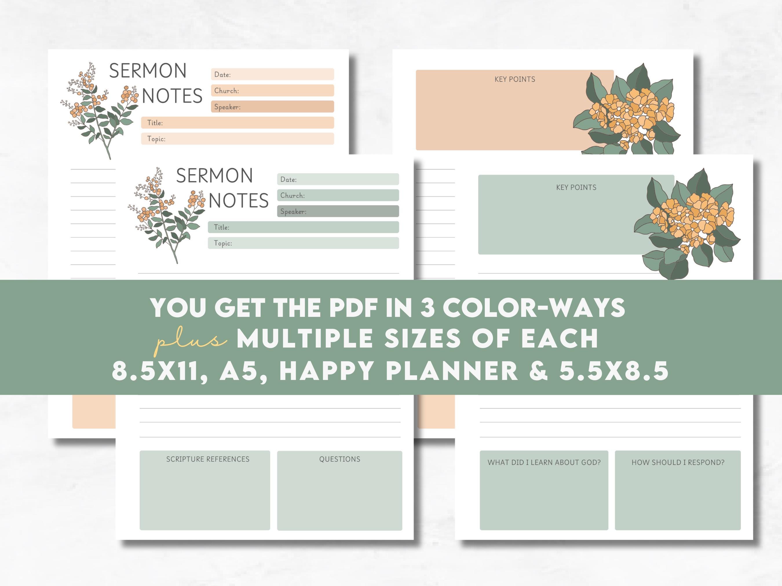 Sermon Notes Printable Floral Sermon Notes Sermon Notes Template ...