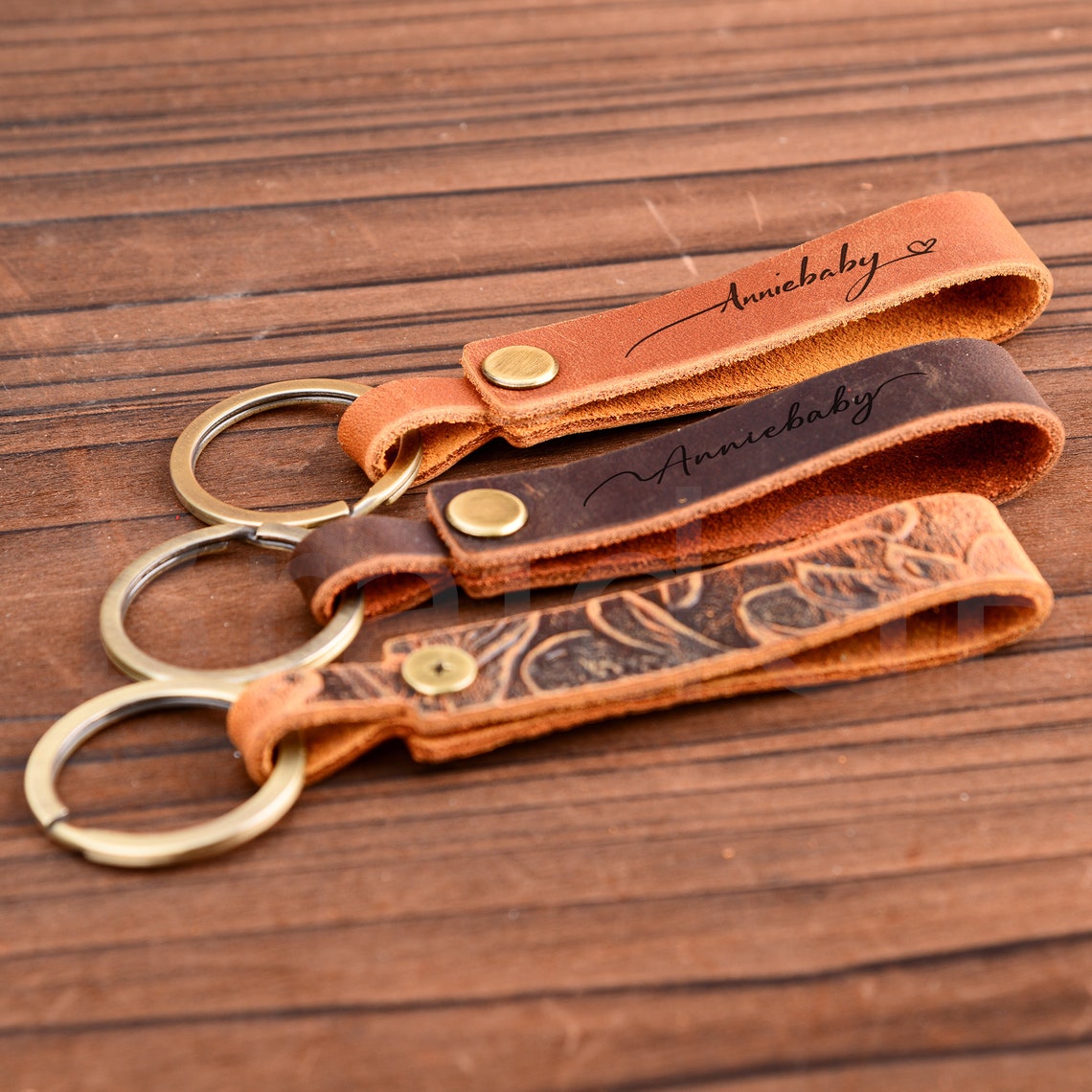 Men's Leather Keychain, Leather Keychain, Engraved Name Keychain, Dad's ...