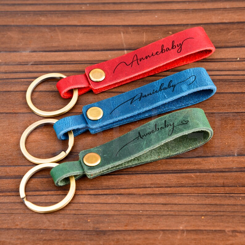 Men's Leather Keychain, Leather Keychain, Engraved Name Keychain, Dad's ...