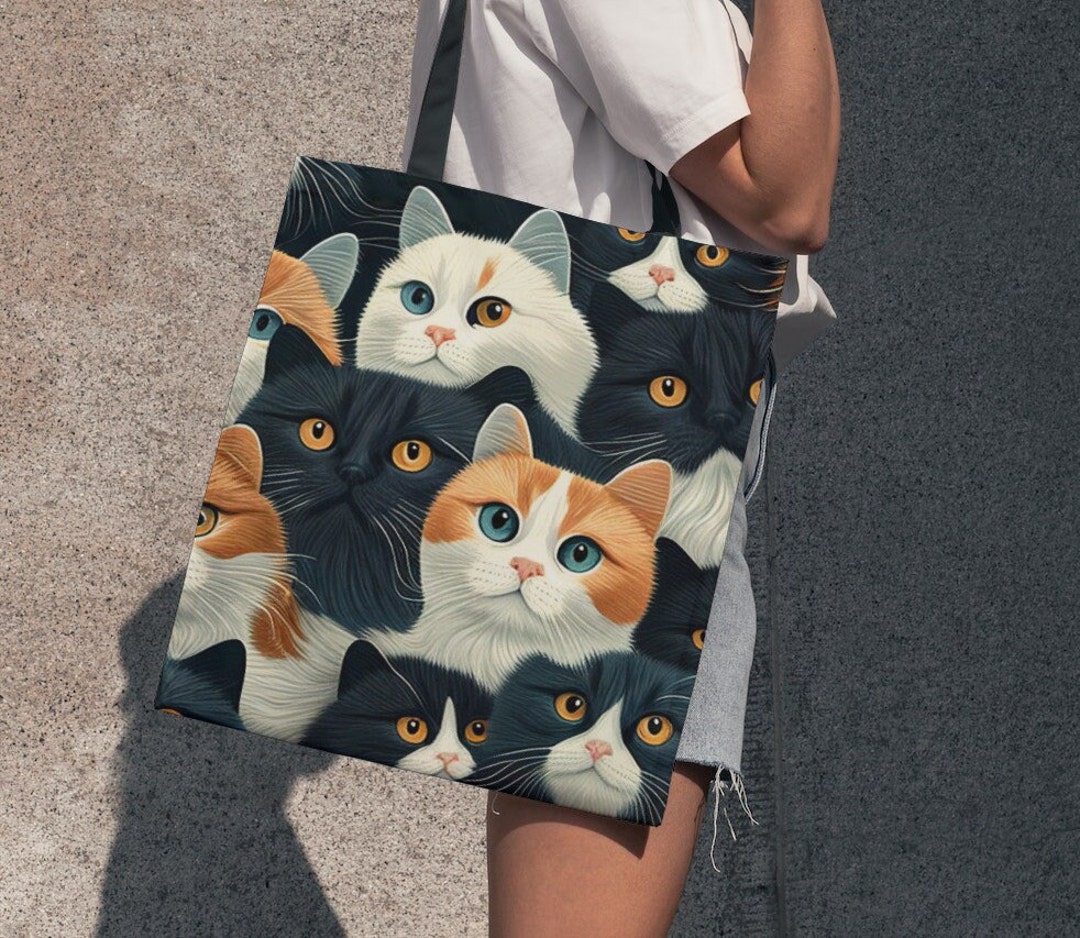 Cute Cat Pattern Tote Bag for Everyday Cat Pattern Bag for Fashionable ...