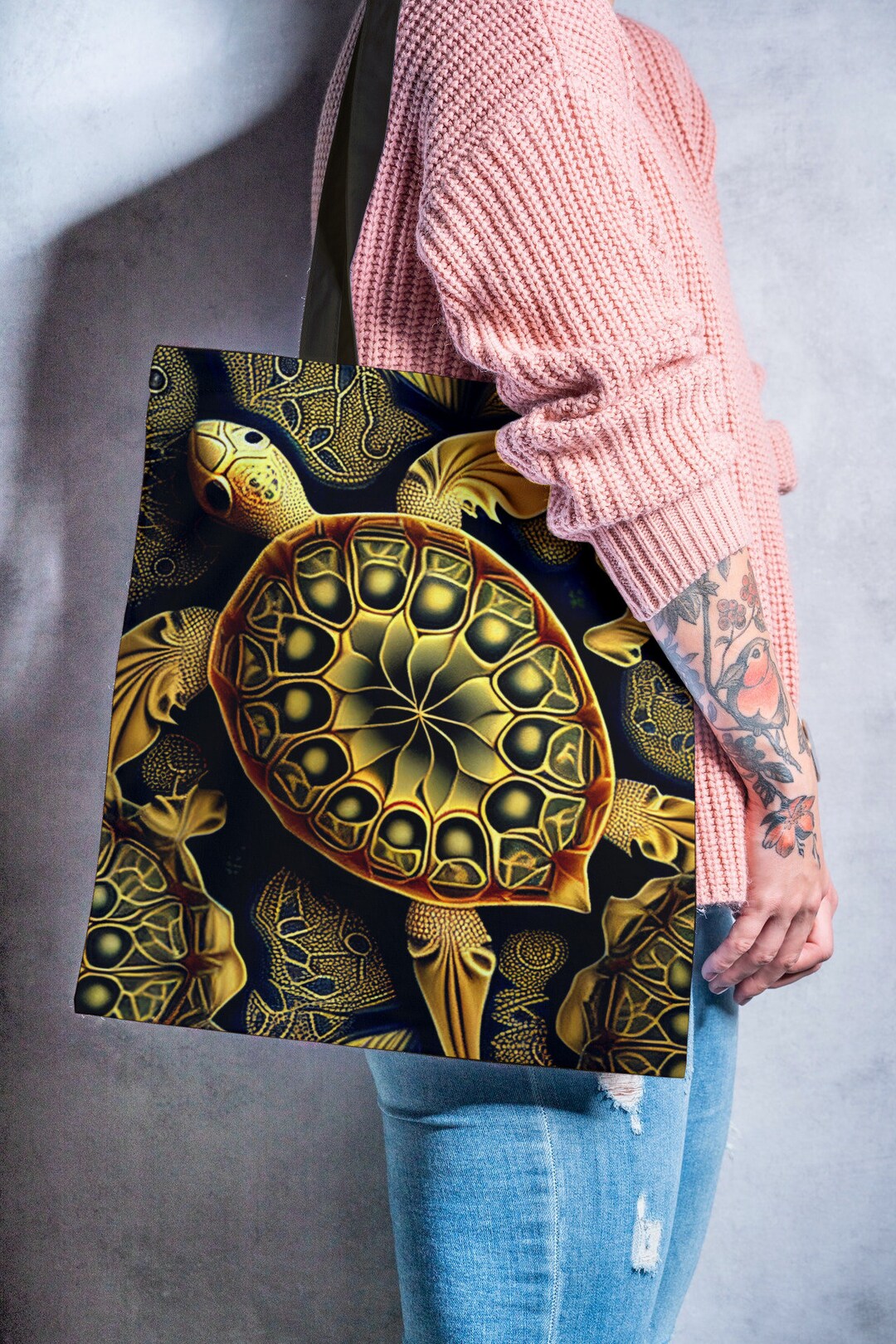 Eco Friendly Tote Bag Turtle Canvas Shoulder Bag for Beach Everyday Use ...