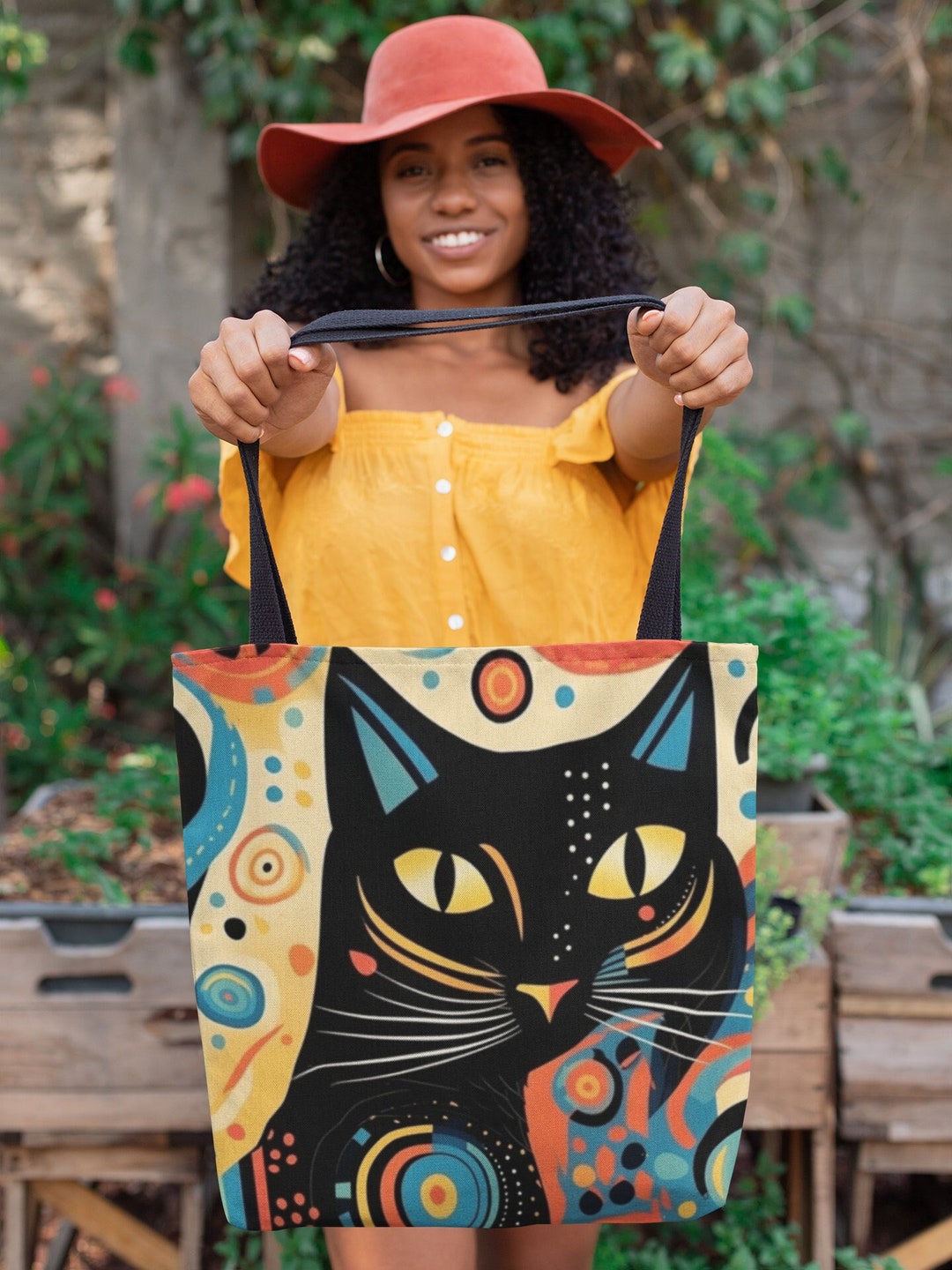Quirky Cat Face Tote Bag Unusual Kitty Print Handbag Eccentric Feline ...