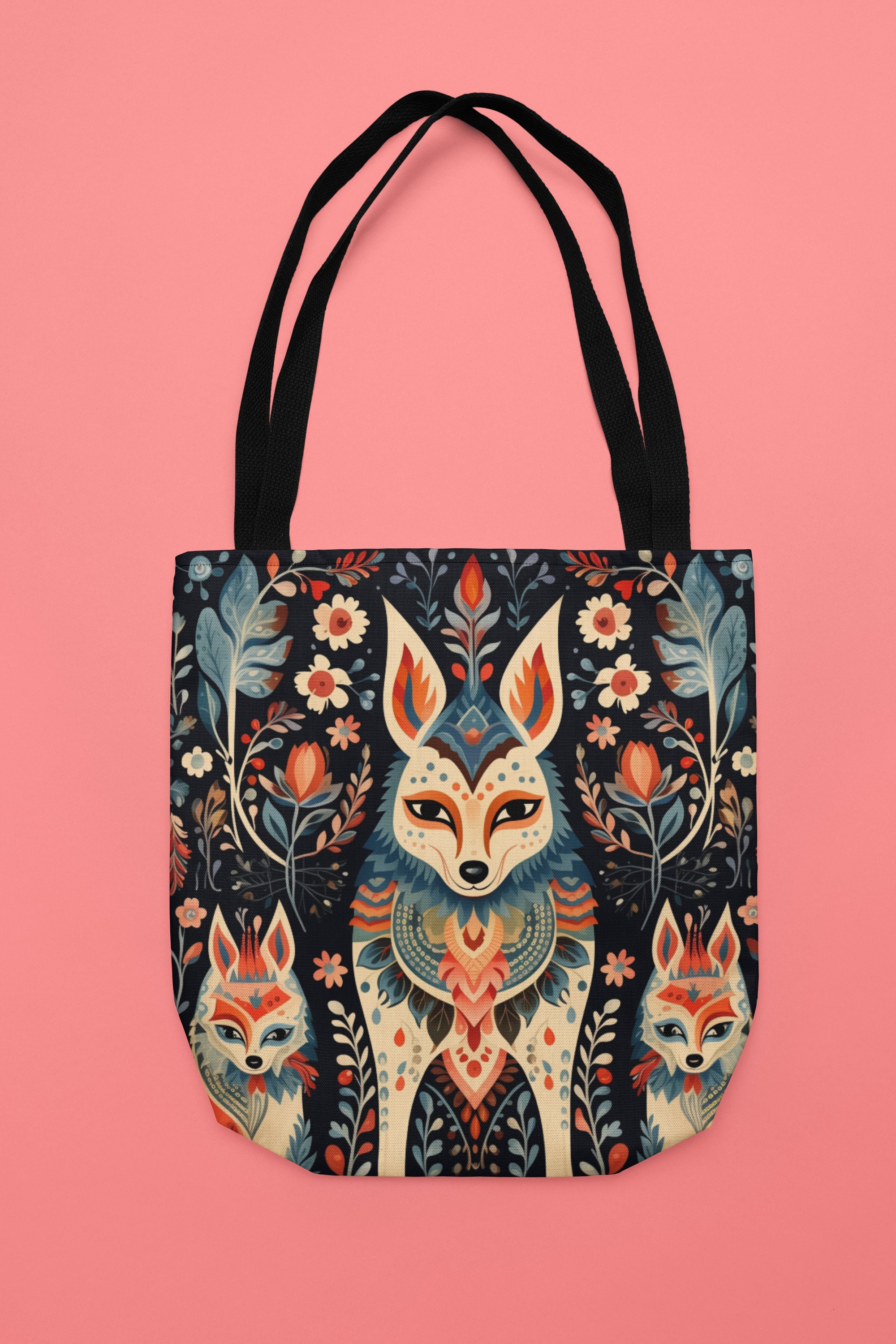 Bohemian Fox Print Tote Bag, Vintage Style Foxes Pattern Handbag ...