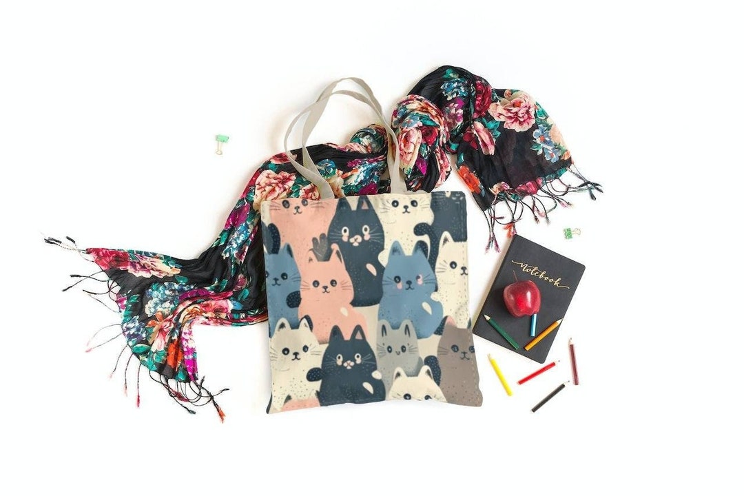 Colorful Cat Tote Bag | Funny Cat Pattern | Universal Shoulder Bag ...