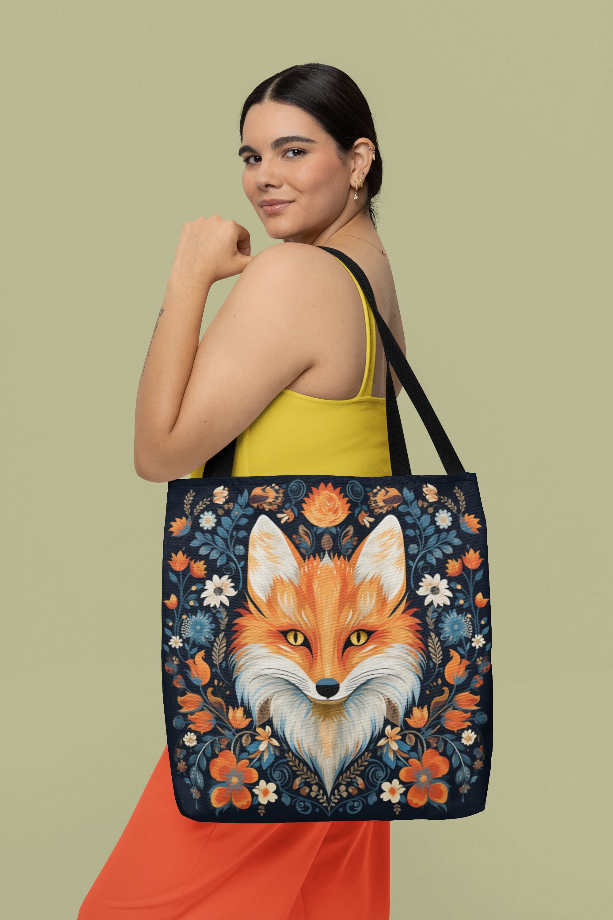 Fox Print Tote Bag Cute Fox Handbag Woodland Fox Tote Animal Pattern ...