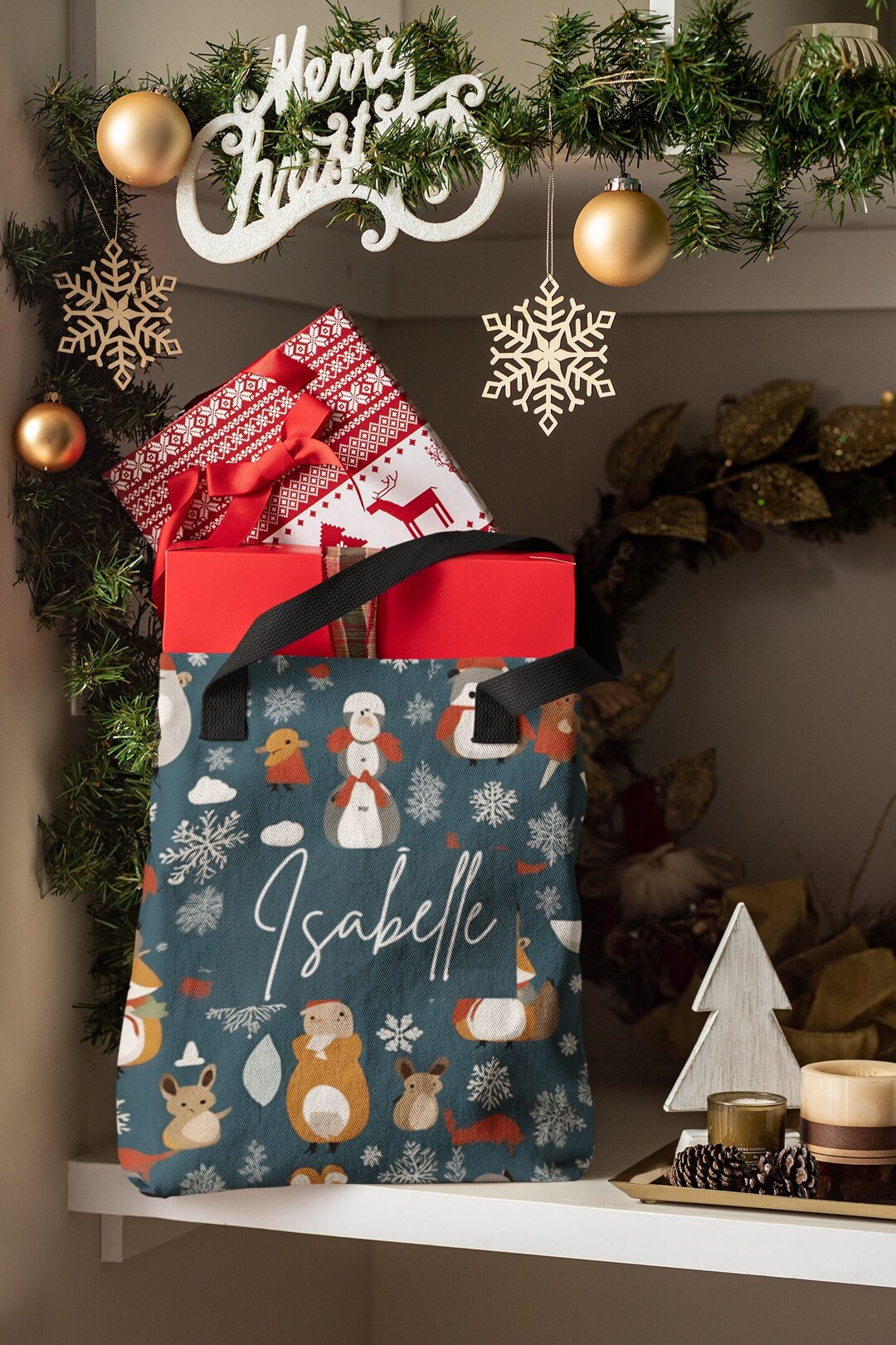 Personalized Winter Pattern Tote Bag Cute Christmas Gift for Kids ...