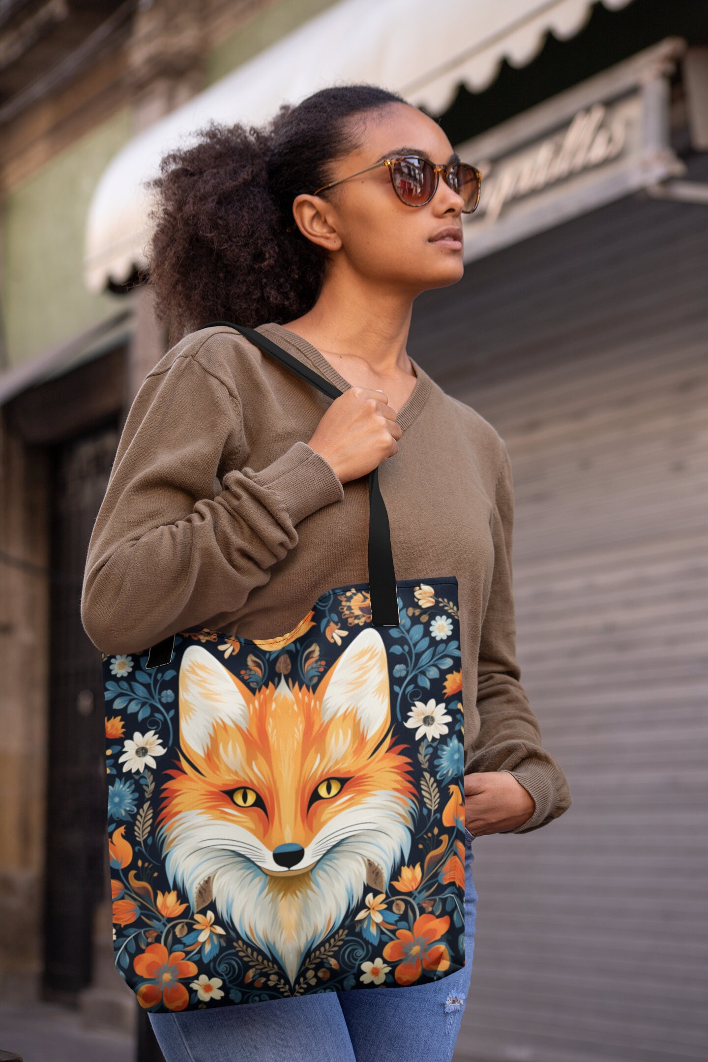 Fox Print Tote Bag Cute Fox Handbag Woodland Fox Tote Animal Pattern ...