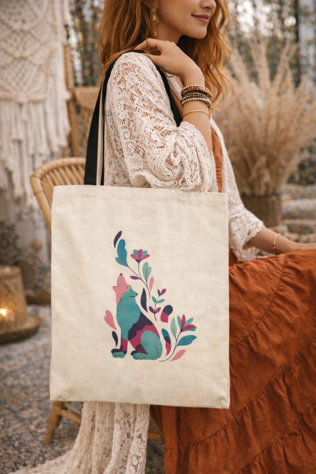Minimal Wolf Tote, Floral Wolf Canvas Bag Gift for Nature Lovers - Etsy