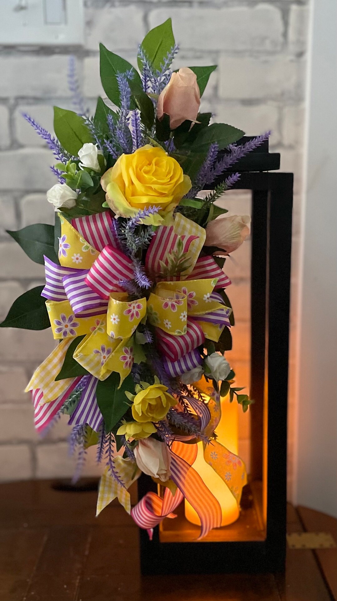 XL Spring Summer Lantern Swag, Floral Lantern Topper, Large Floral Swag ...