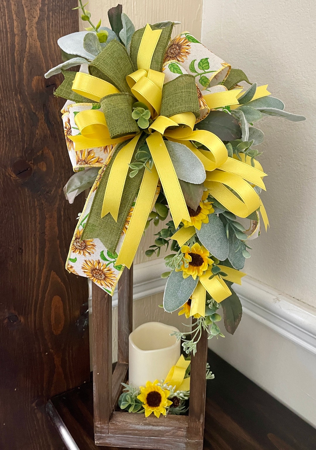 Large Sunflower Rustic Farmhouse Lantern Table Decor, Handmade Lantern ...