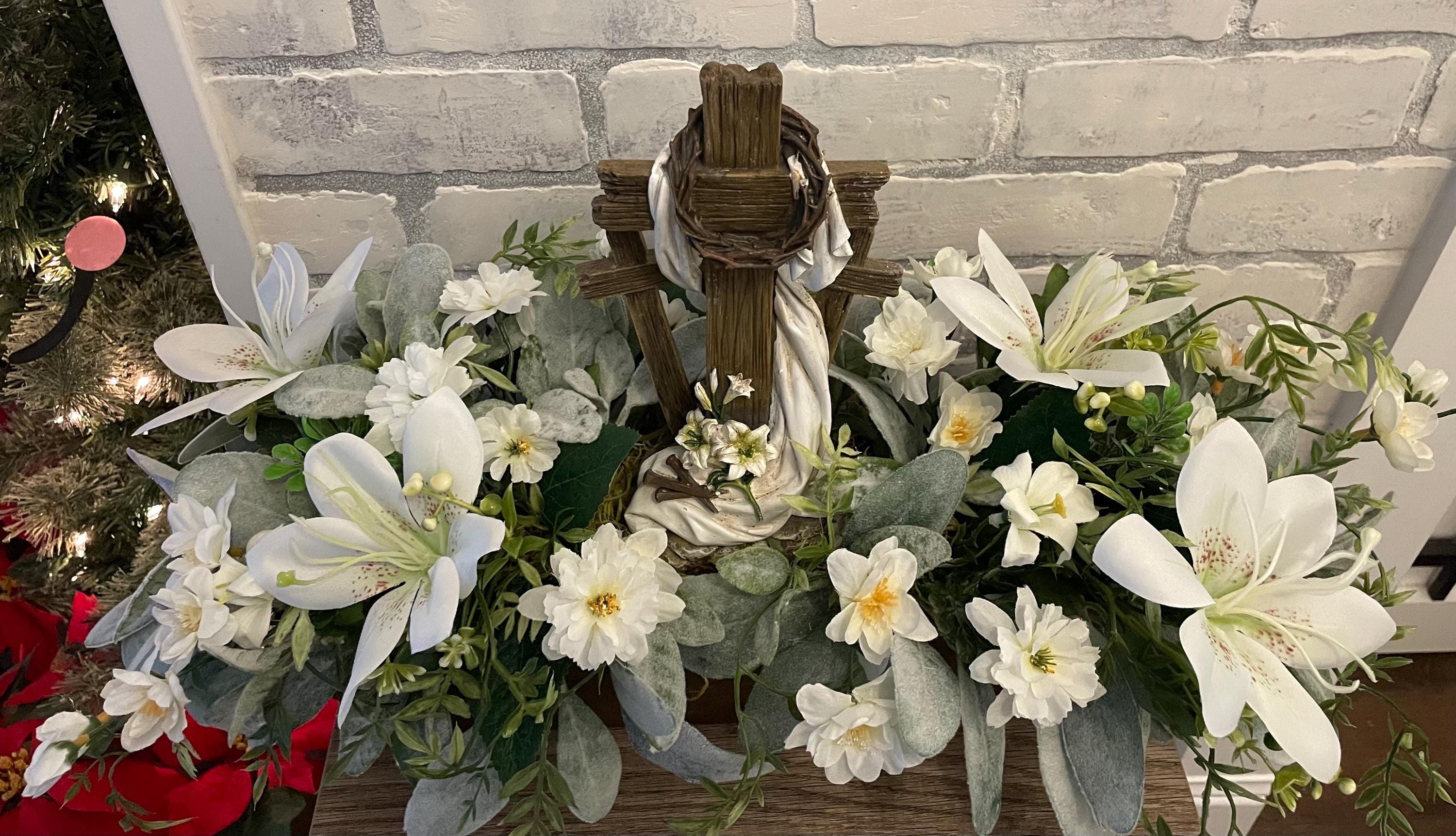 Neutral Cross Floral Arrangement, 3 Cross Easter Centerpiece, Easter ...