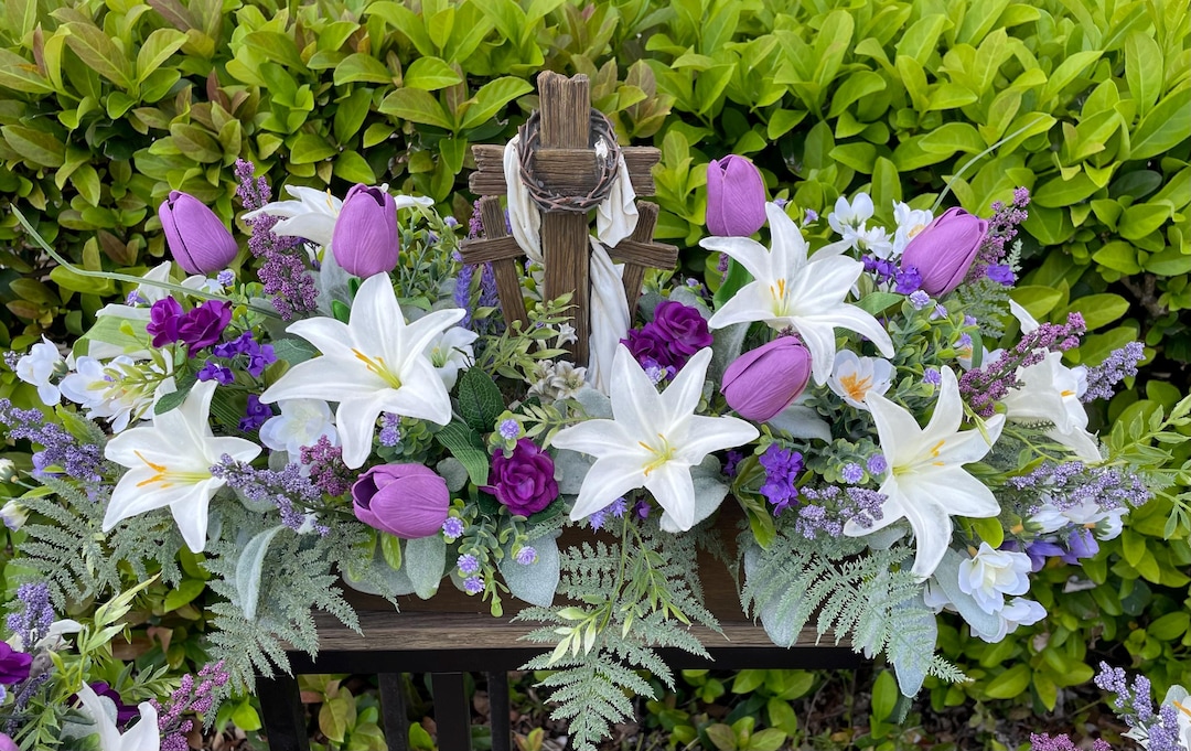 Large Elegant Spring Easter Arrangement, 3 Cross Easter Real Touch Lily ...