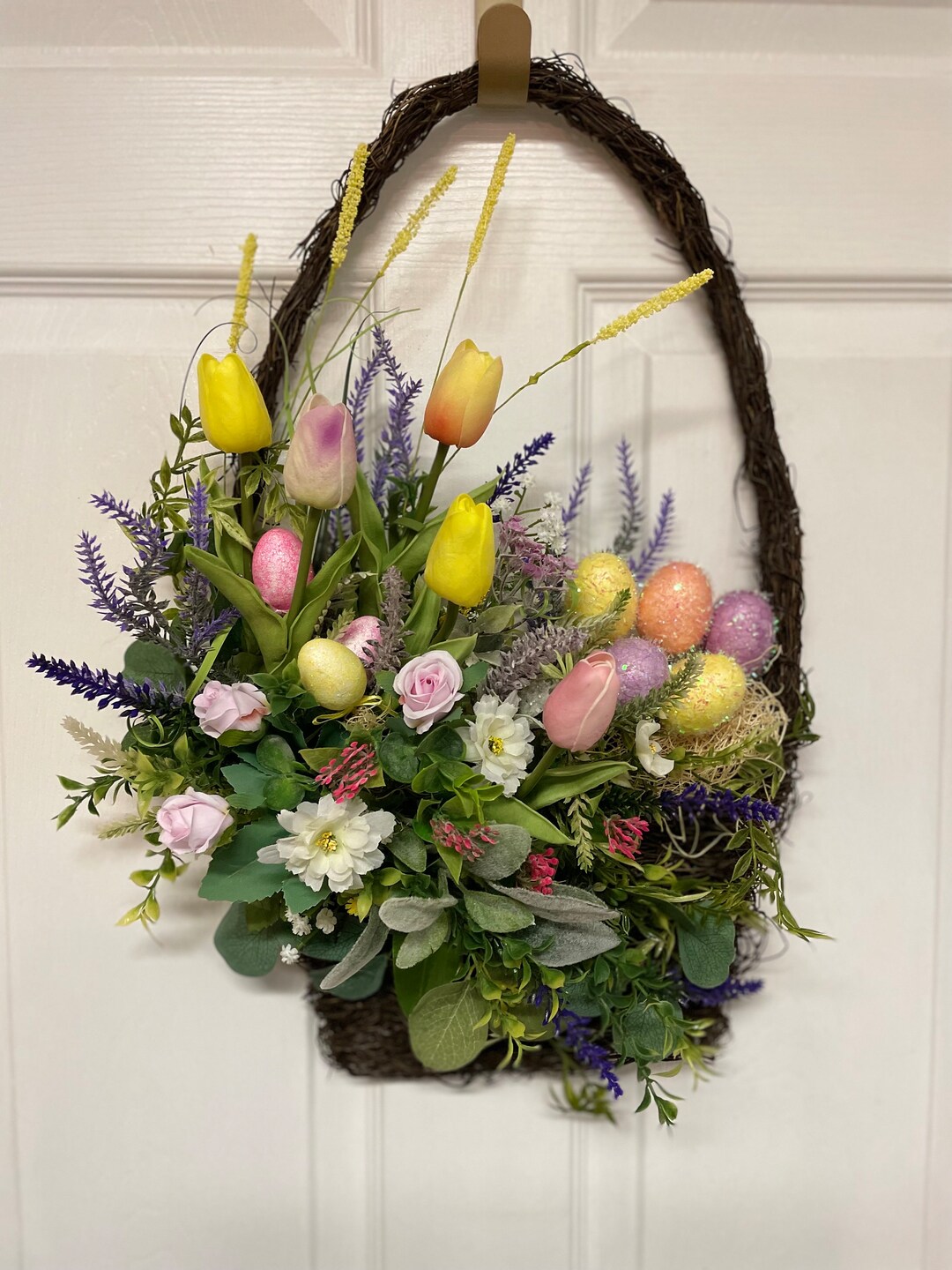 Spring Door Basket, Easter Basket Tulip Door Hanger , Easter Door ...