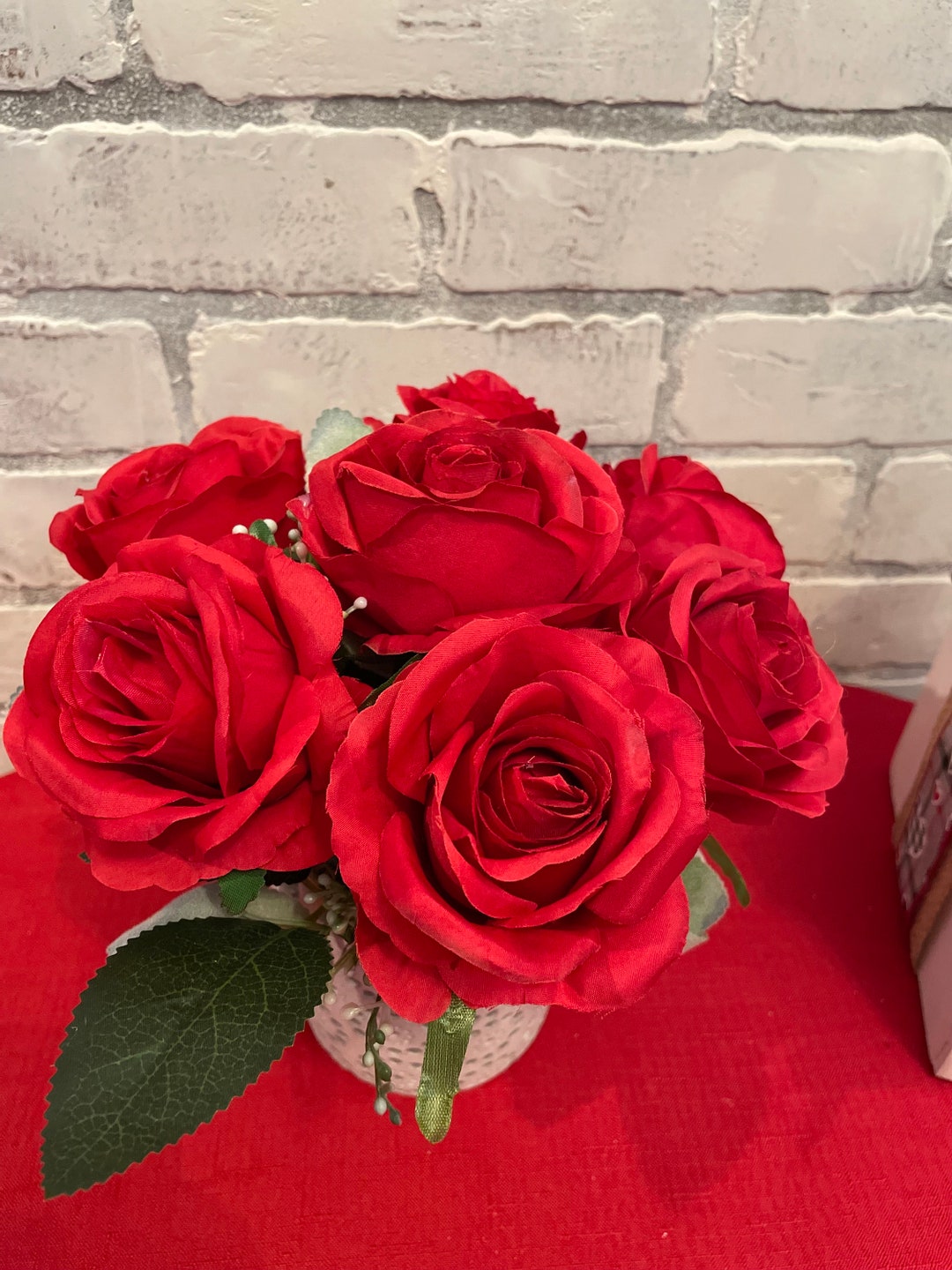 Rose Floral Table Arrangement, Red Rose Table Decor, Small Customizable ...