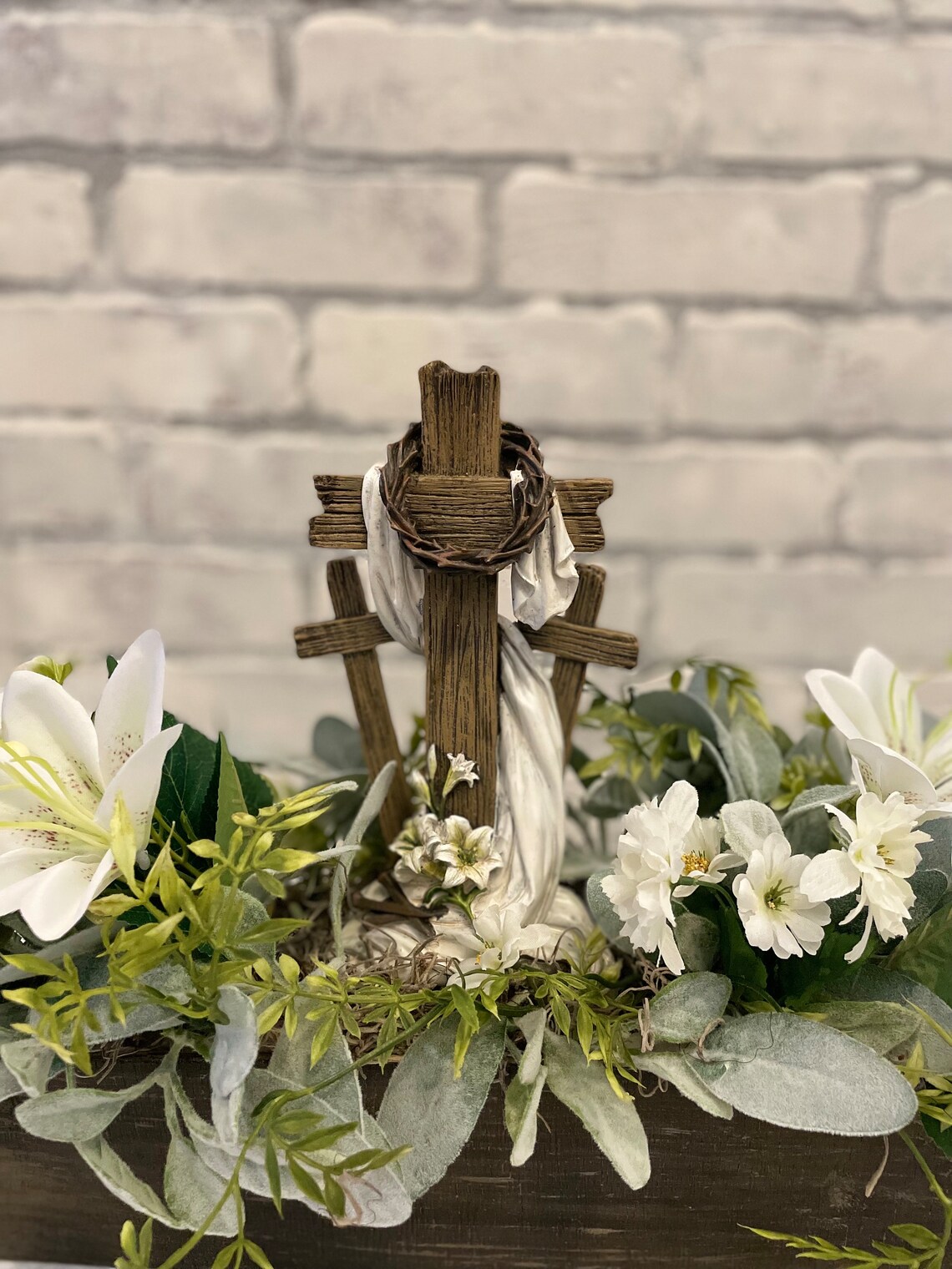 Neutral Cross Floral Arrangement, 3 Cross Easter Centerpiece, Easter ...