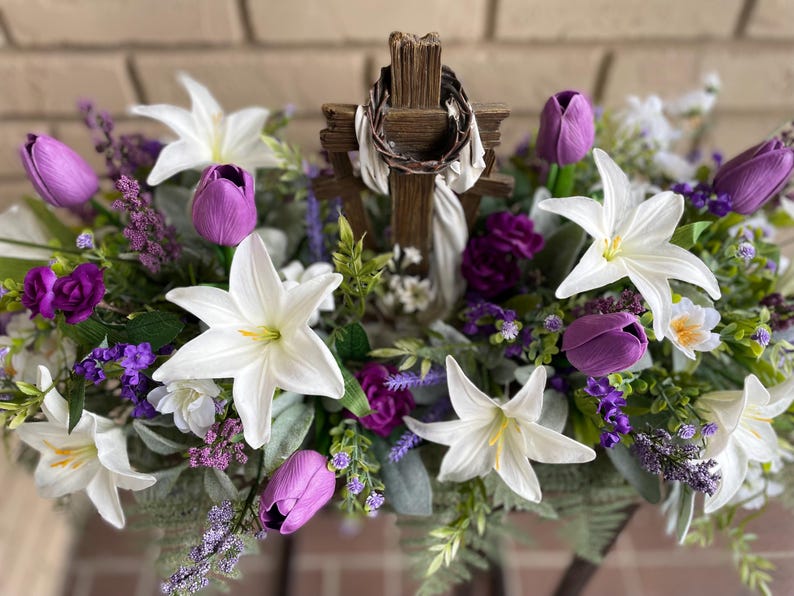 Large Elegant Spring Easter Arrangement, 3 Cross Easter Real Touch Lily ...